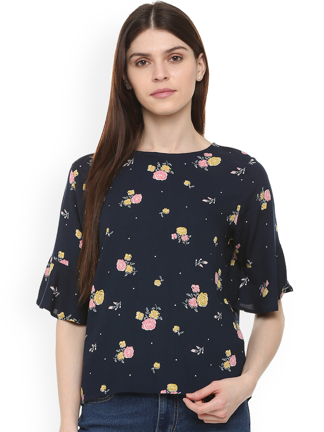 Buy People Women Navy Blue Printed Top - Tops for Women 8806385 | Myntra