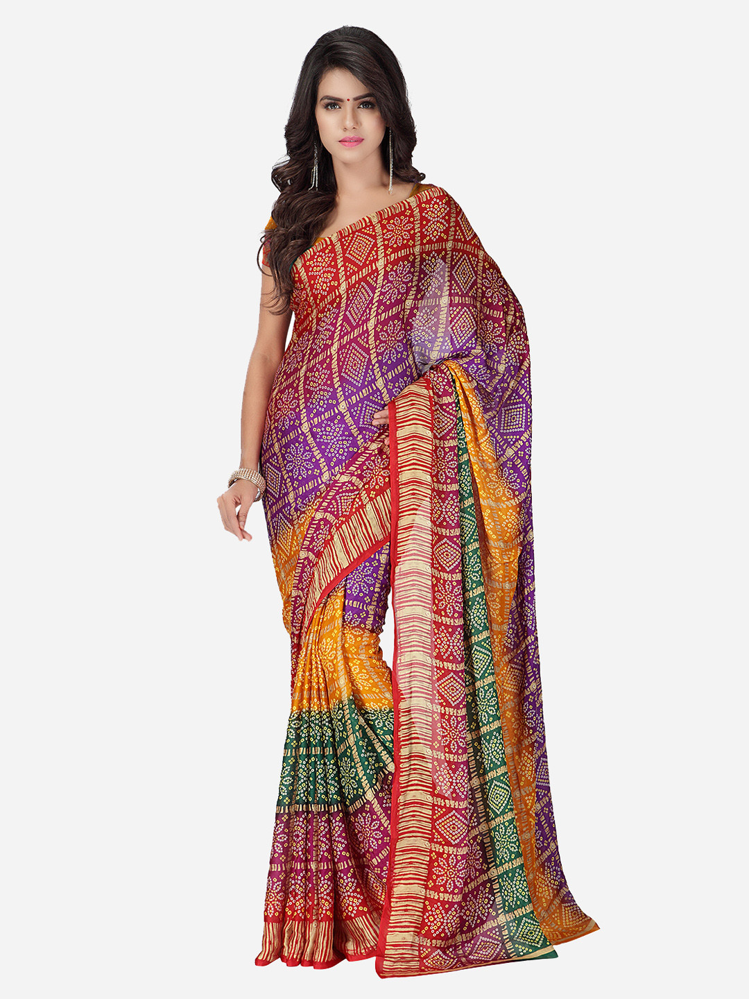 Buy MOKSHA DESIGNS Multicoloured Pure Crepe Printed Patola Saree ...