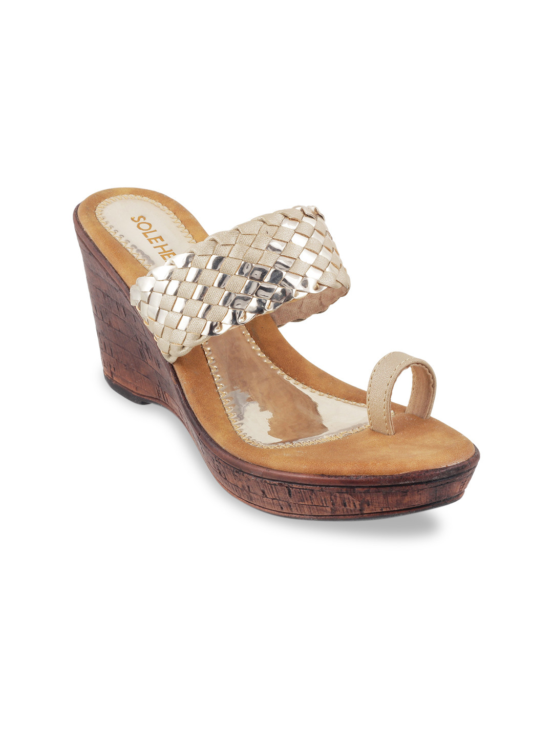 Buy SOLE HEAD Women Gold Toned Woven Design Sandals - Heels for Women ...