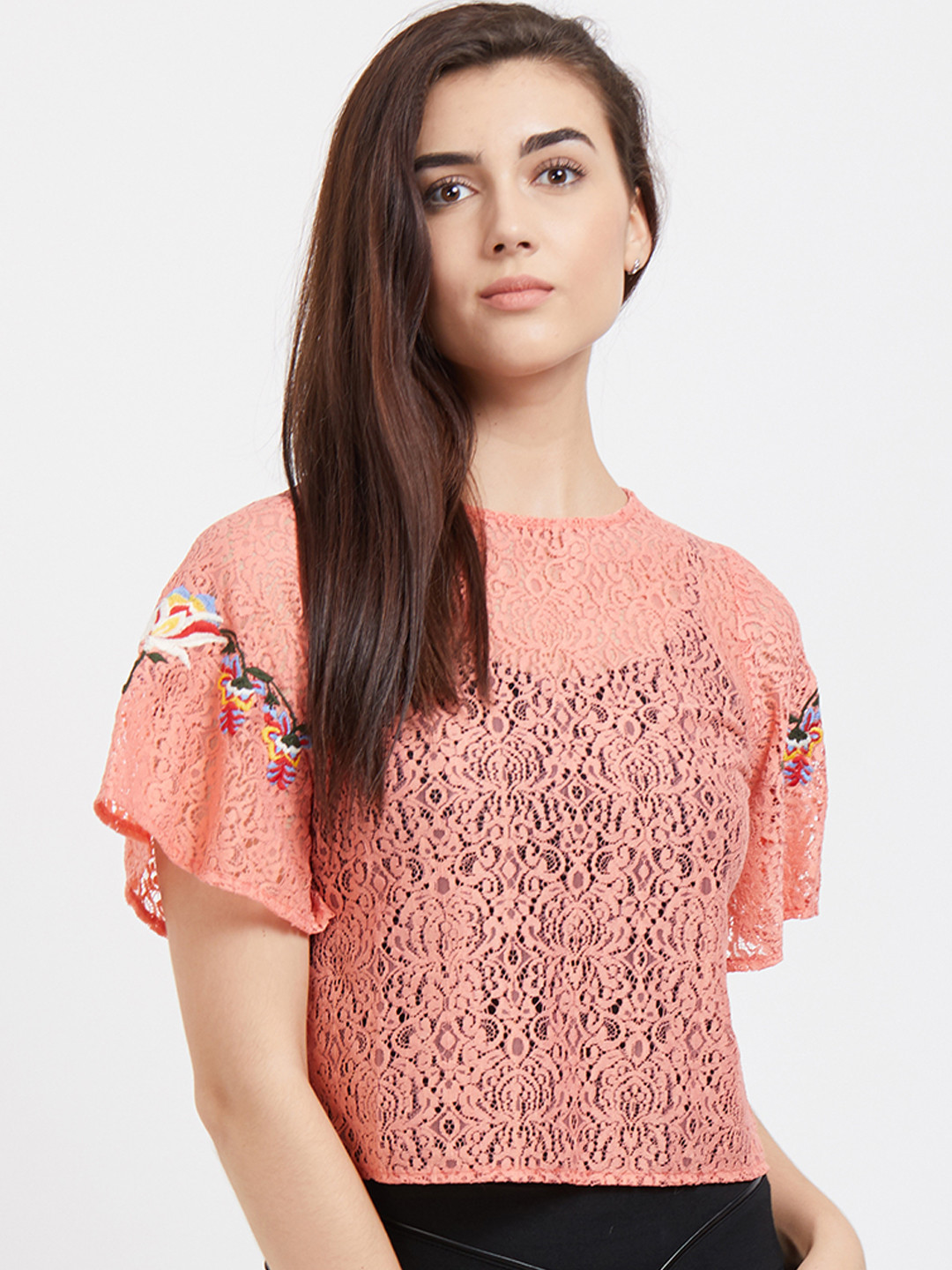 Buy 109F Women Peach Coloured Self Design Top - Tops for Women 8897497 ...