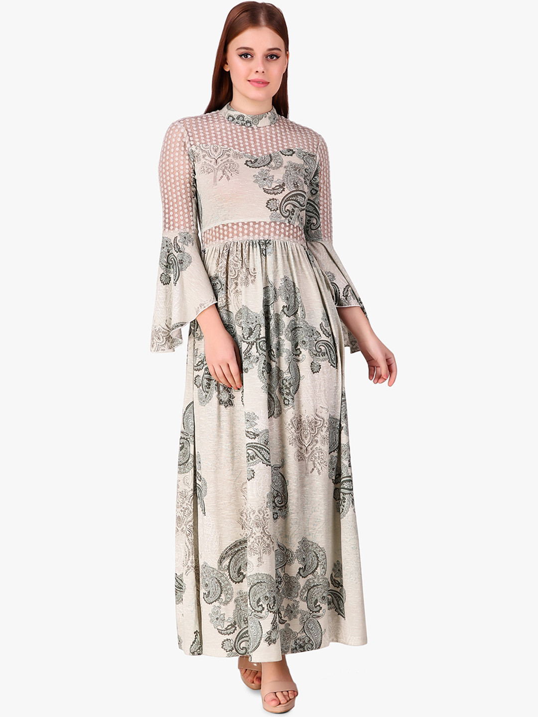 Buy Texco Women Beige & Green Printed Maxi Dress - Dresses for Women ...