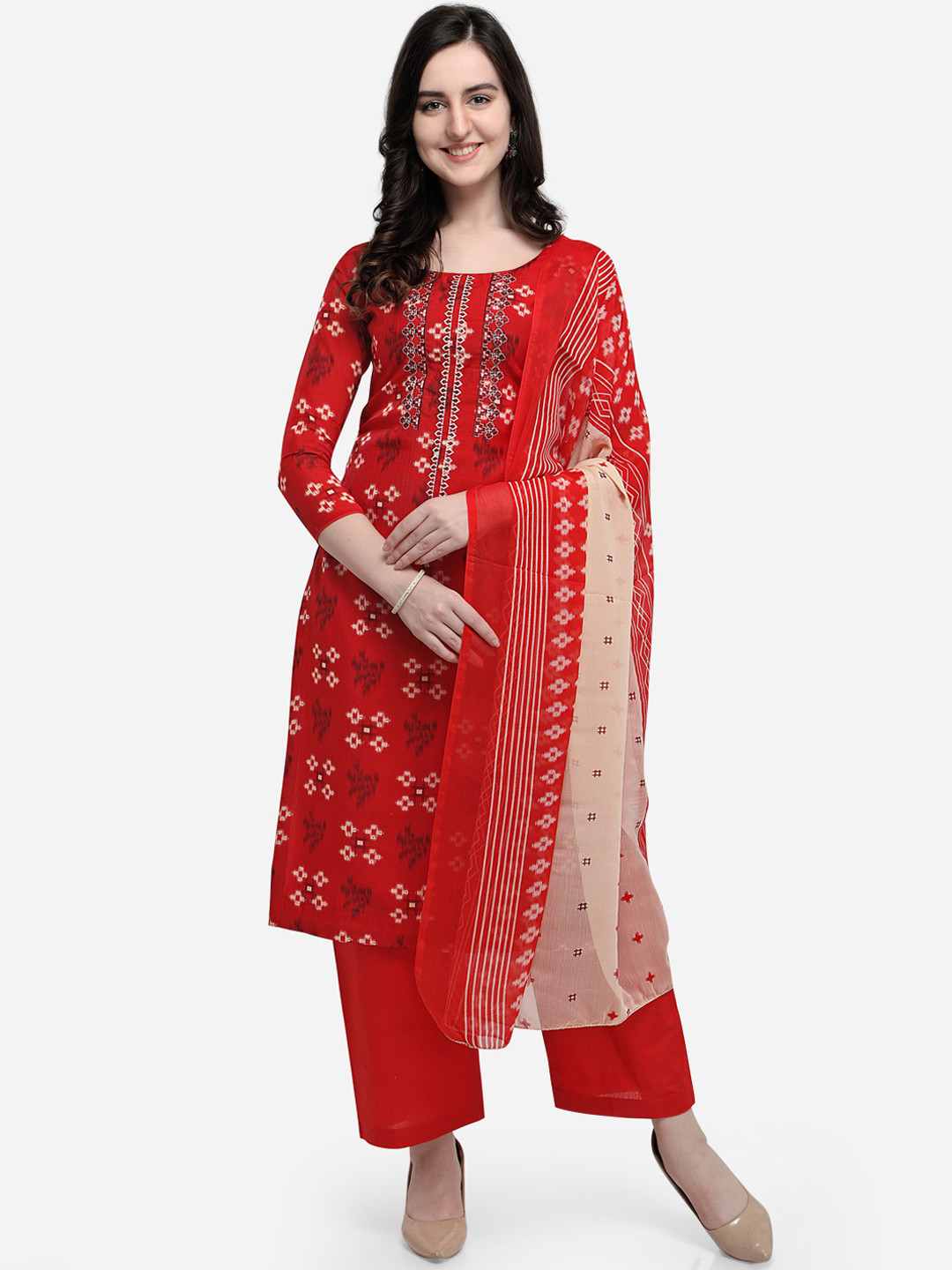 Buy Mf Red Silk Blend Unstitched Dress Material - Dress Material for ...