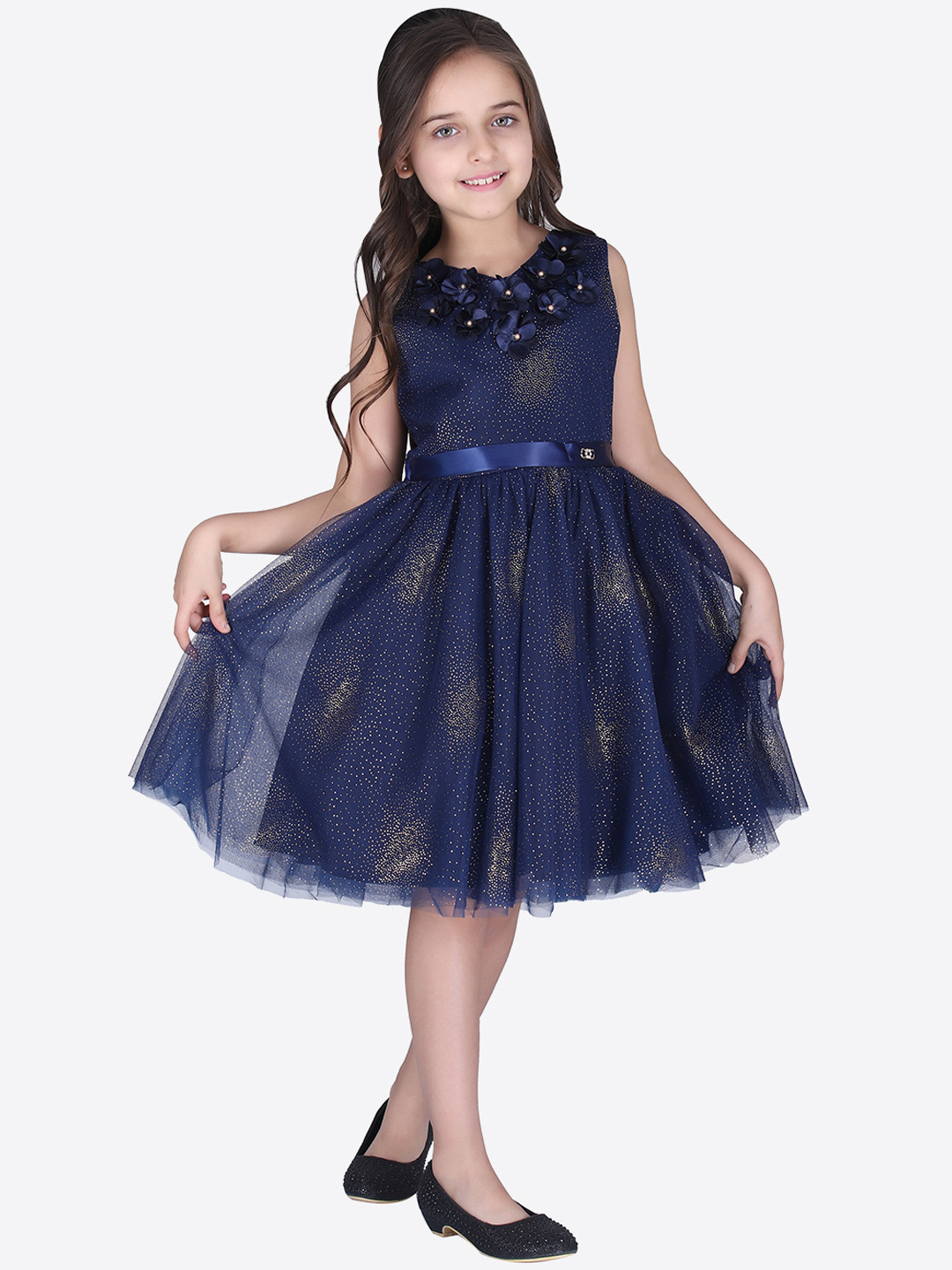 Buy CUTECUMBER Girls Navy Blue Embellished A Line Dress - Dresses for ...