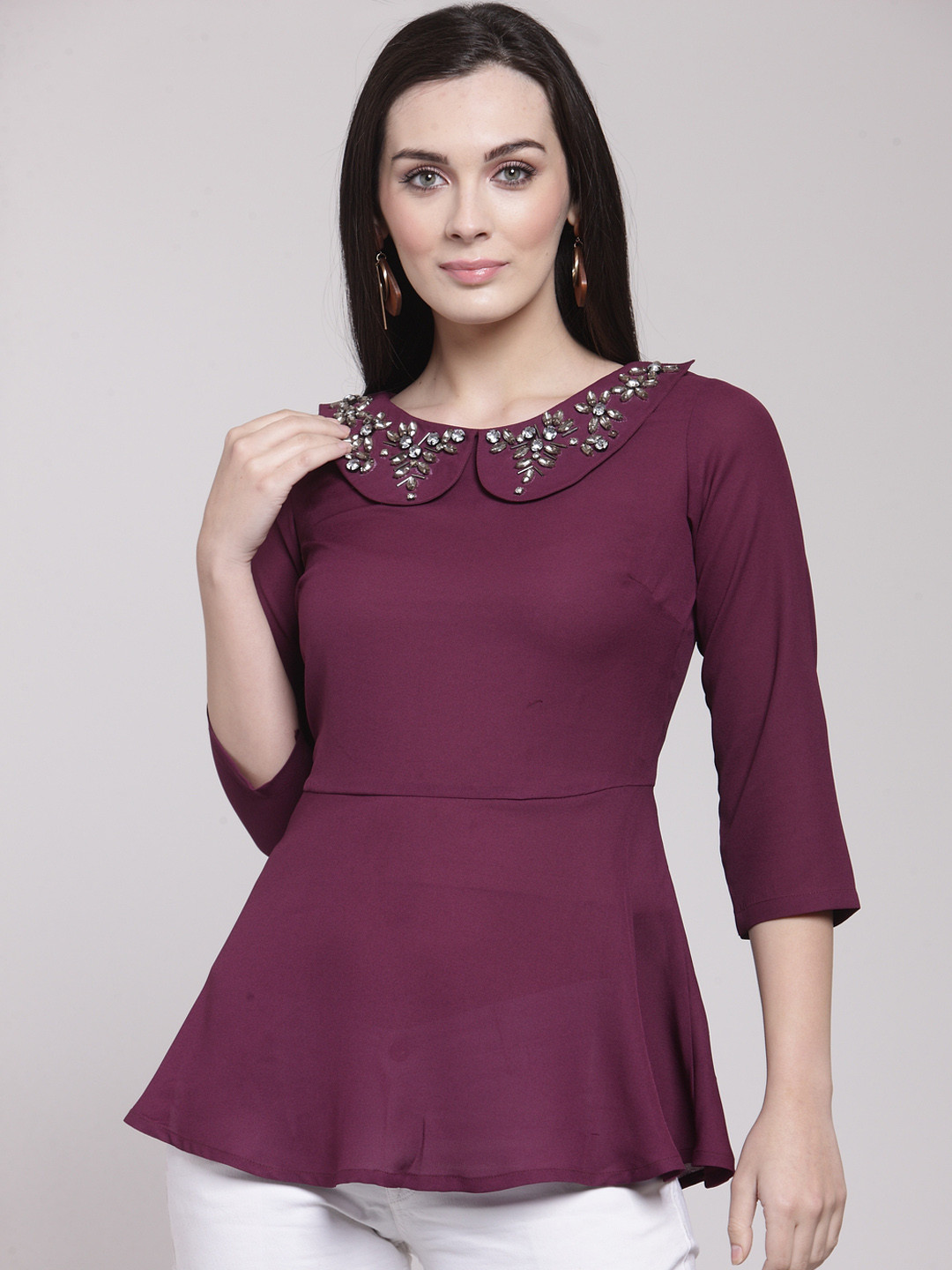 Buy PlusS Studio Burgundy Ruffles Top - Tops for Women 8715079 | Myntra