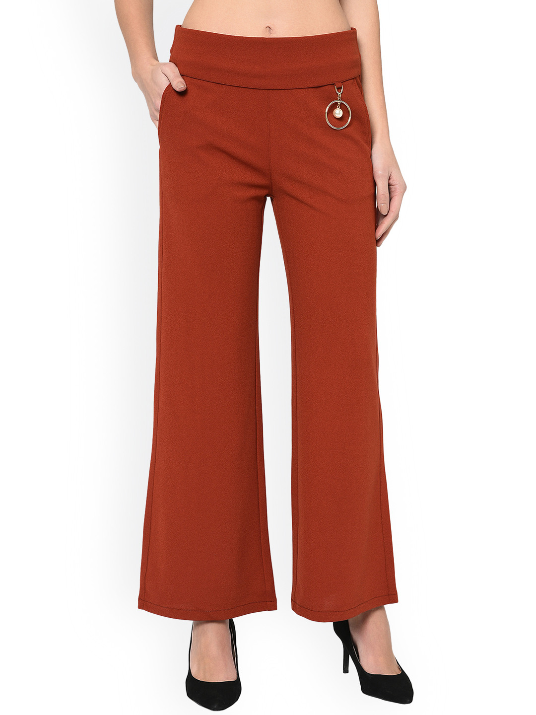 Buy Westwood Women Rust Brown Relaxed Loose Fit Solid Parallel Trousers ...