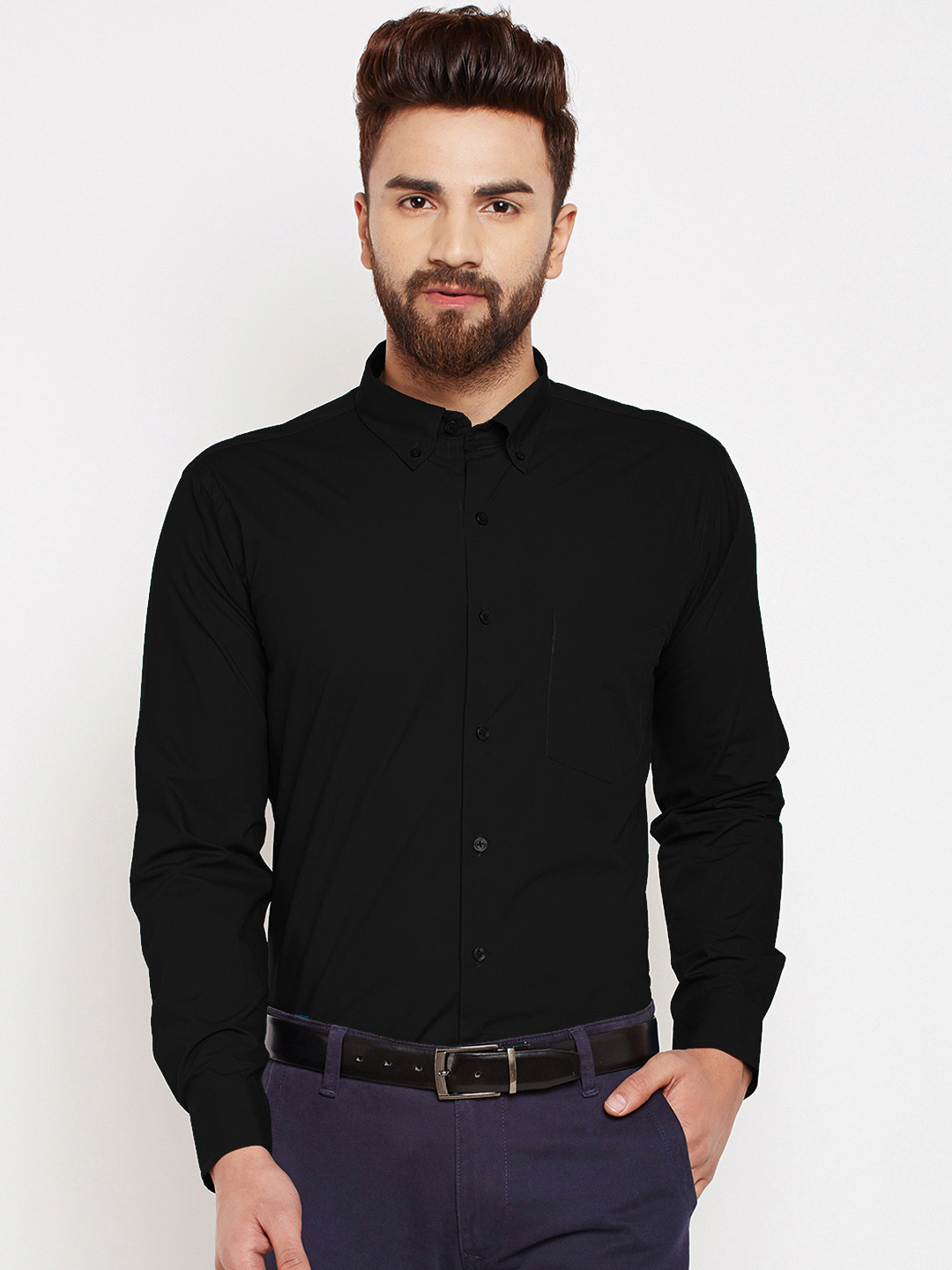 Buy Hancock Men Black Slim Fit Solid Formal Shirt - Shirts for Men ...