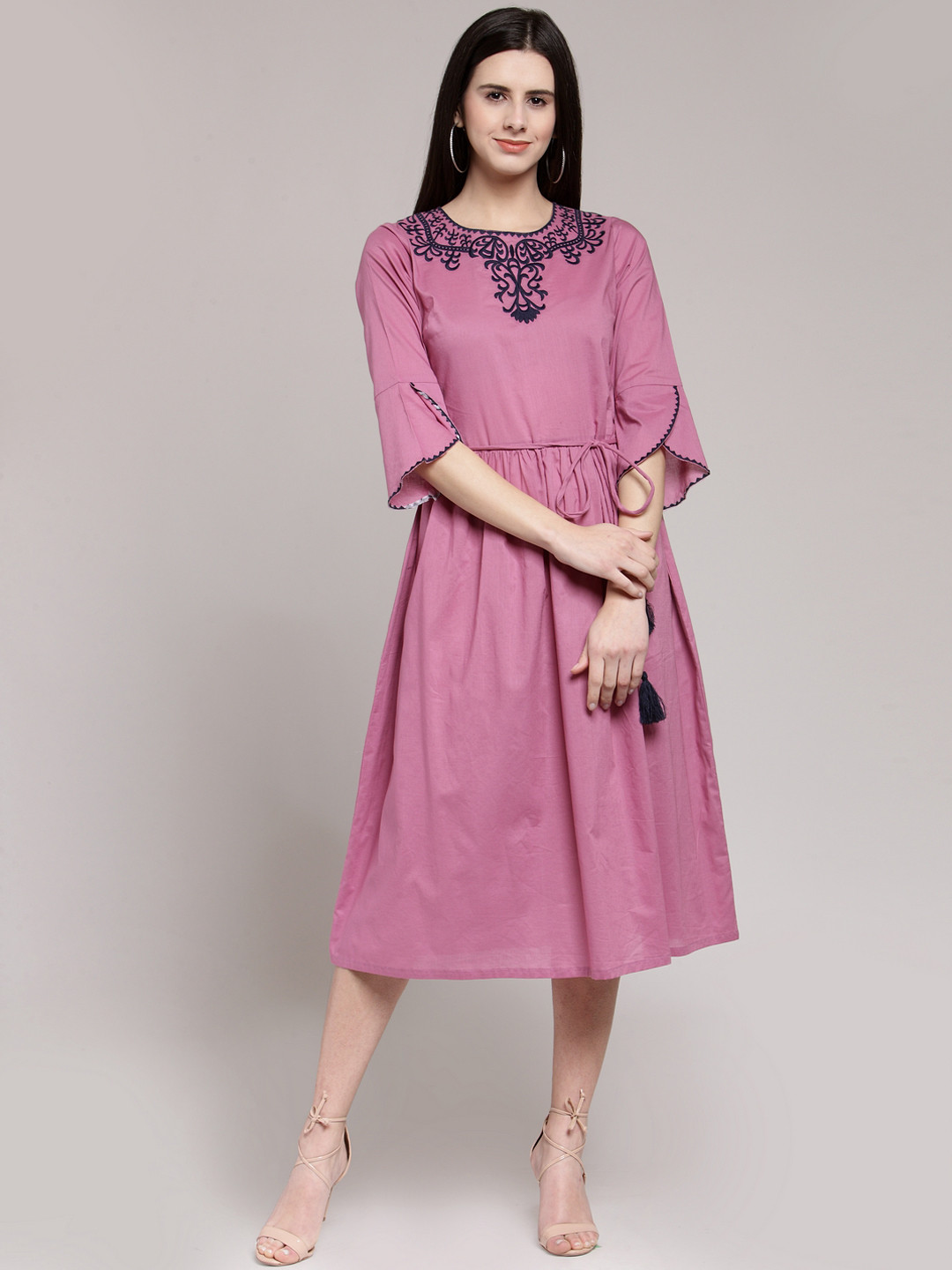 Buy PlusS Women Pink Solid Fit And Flare Dress - Dresses for Women ...