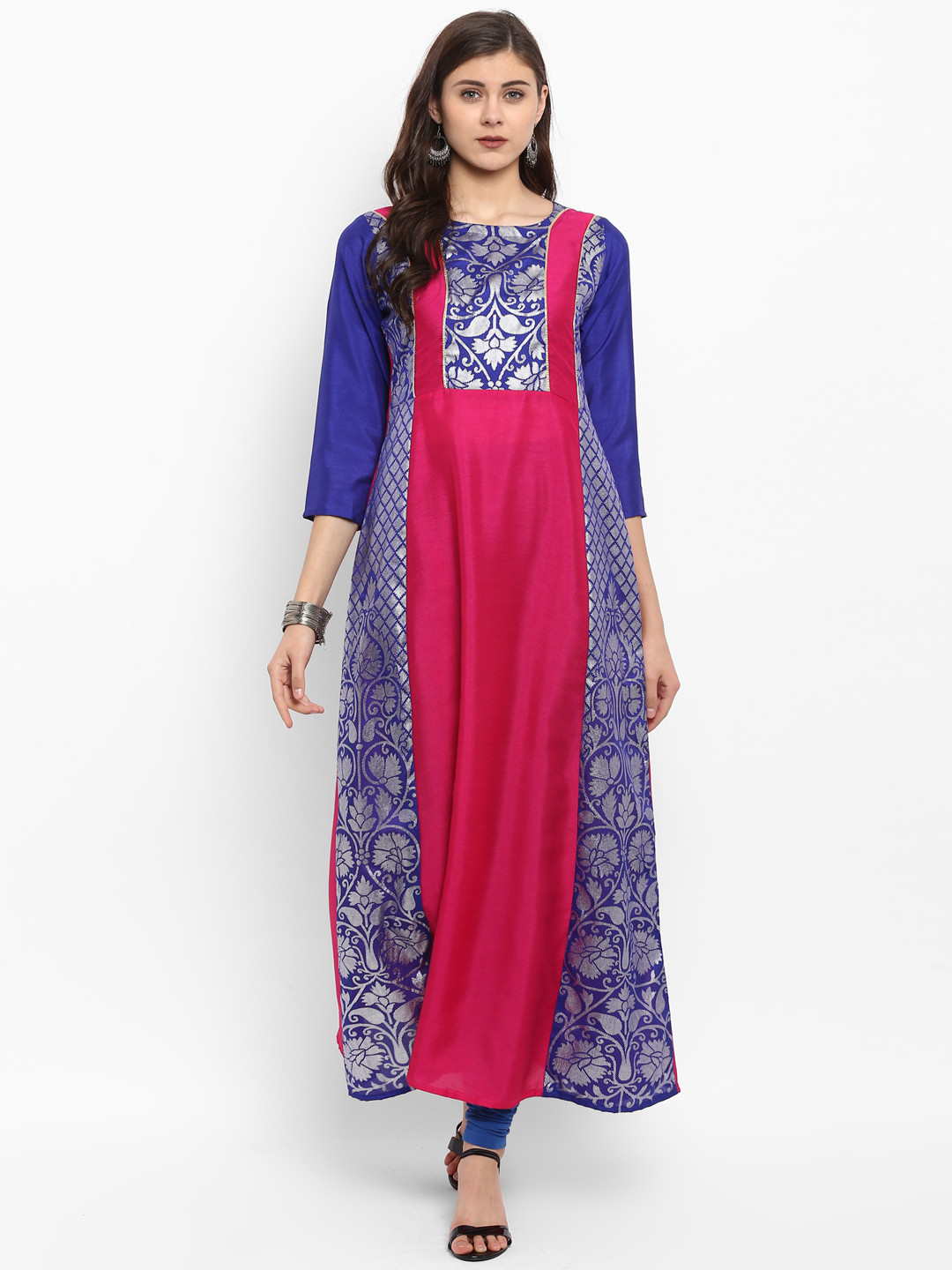 Buy Ahalyaa Women Pink & Blue Printed A Line Kurta - Ethnic Dresses for ...