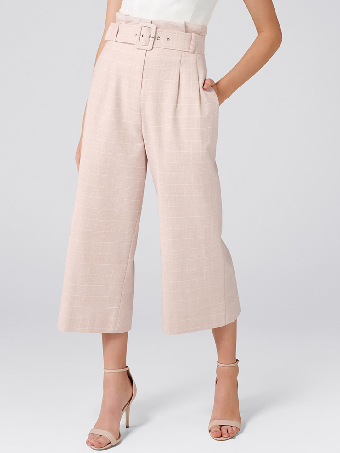 Buy Forever New Women Pink Regular Fit Checked Culottes - Trousers for ...