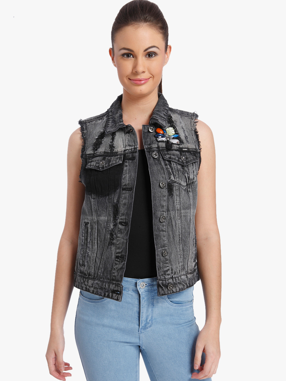 Buy Black Solid Denim Jacket - Jackets for Women 9026103 | Myntra