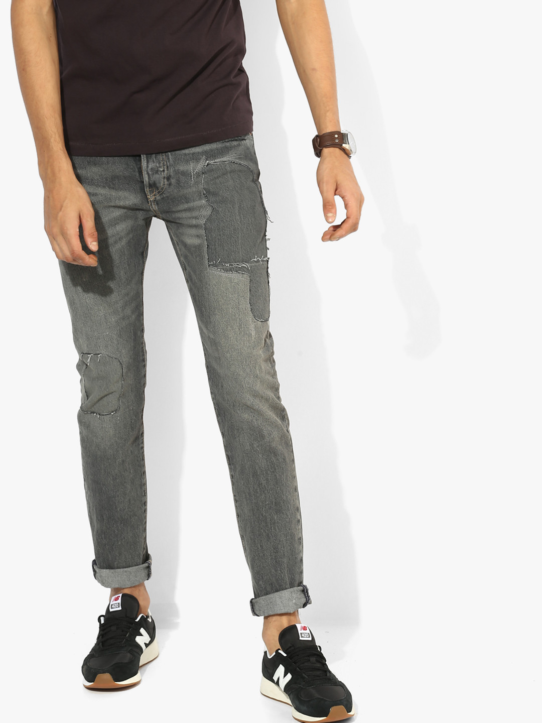 Buy Levis Men Grey 501S Skinny Fit Mid Rise Mildly Distressed ...