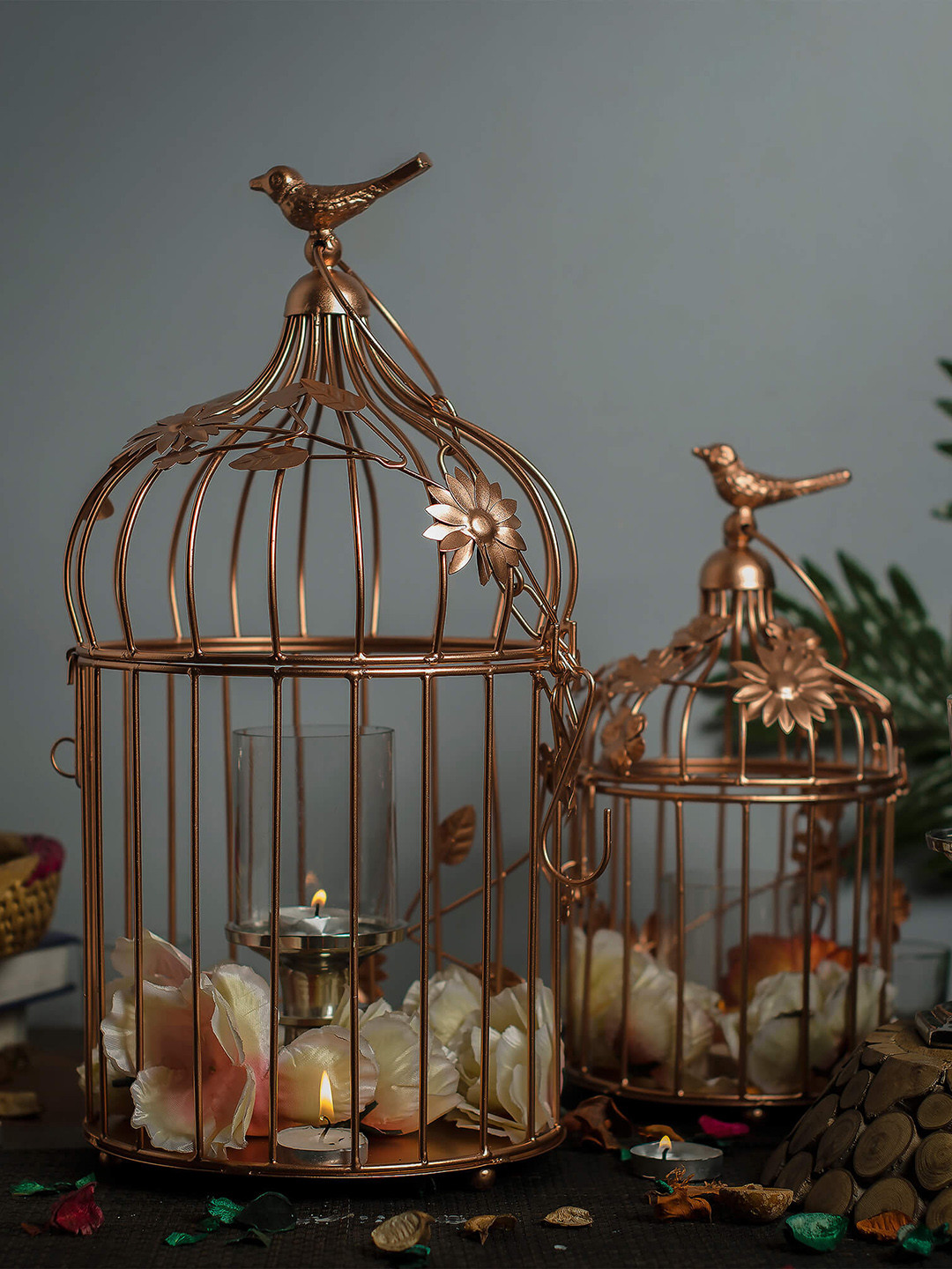 Buy Homesake Copper Toned Set Of 2 Bird Cage Showpiece With Hanging ...