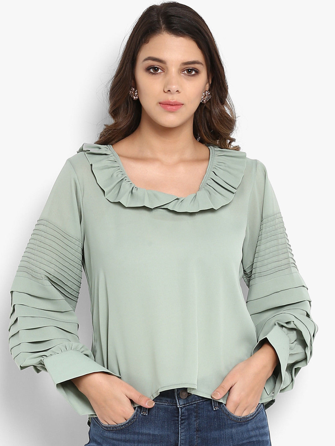 Buy MK PRET Women Green Solid A Line Top - Tops for Women 9043049 | Myntra