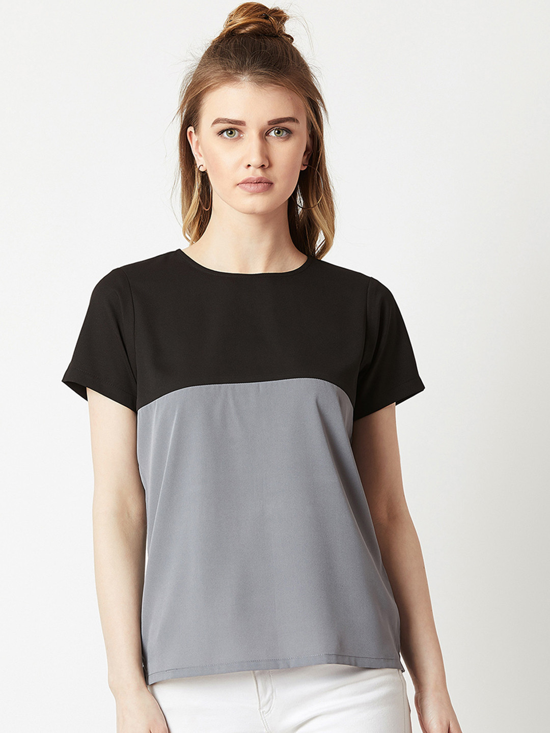 Buy Miss Chase Women Black Colourblocked Top - Tops for Women 9052871 ...