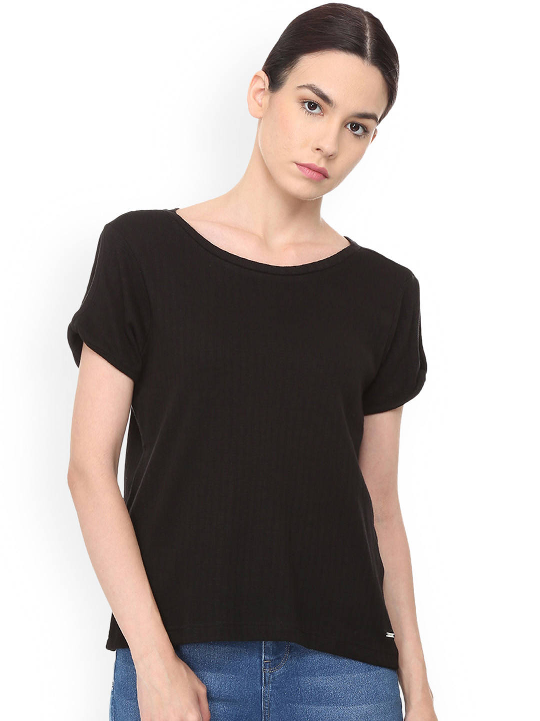 Buy Van Heusen Woman Black Striped Pure Cotton Top - Tops for Women ...