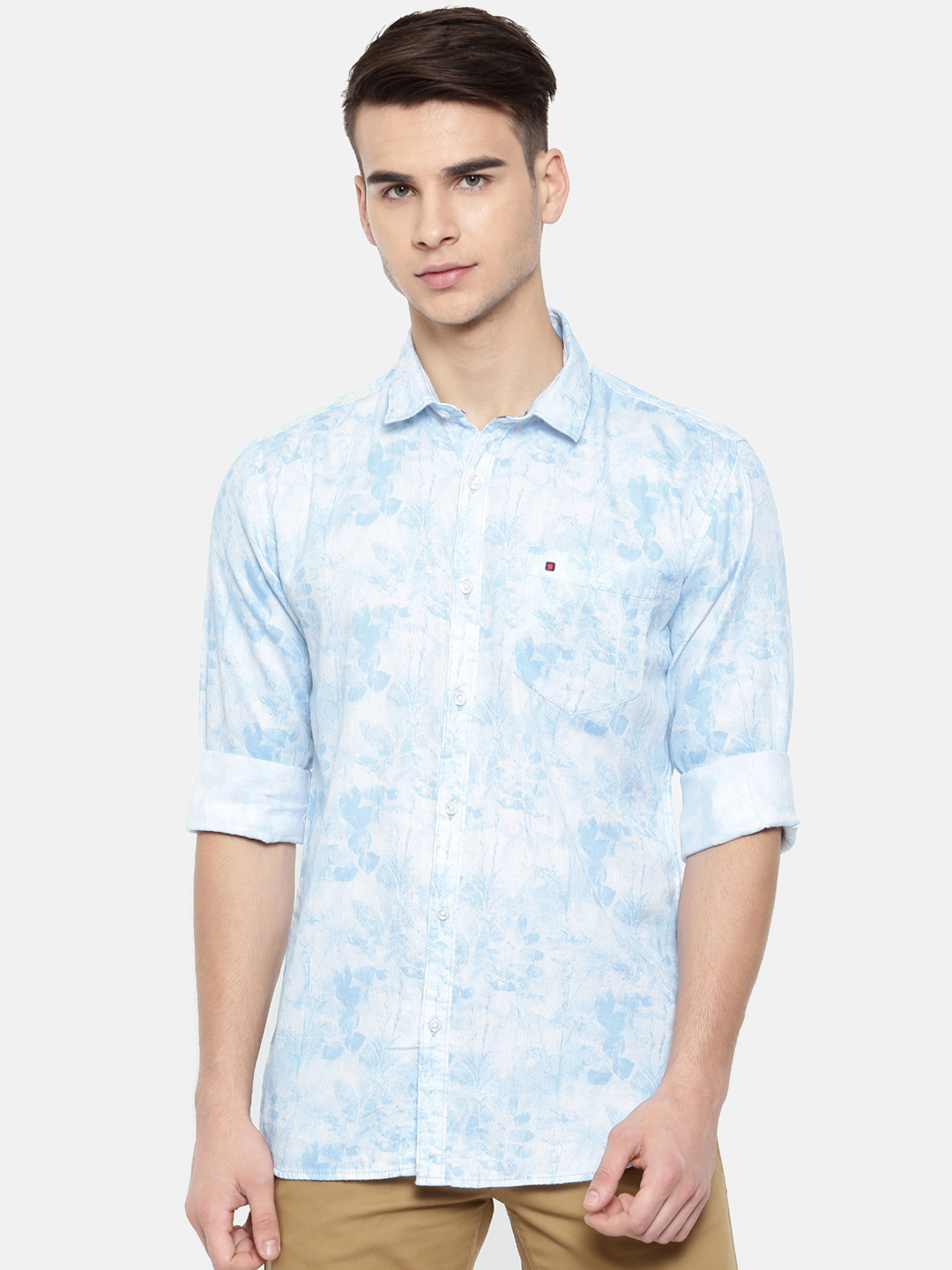 Buy COOL COLORS Men Blue & Blue Slim Fit Floral Printed Shirt - Shirts ...