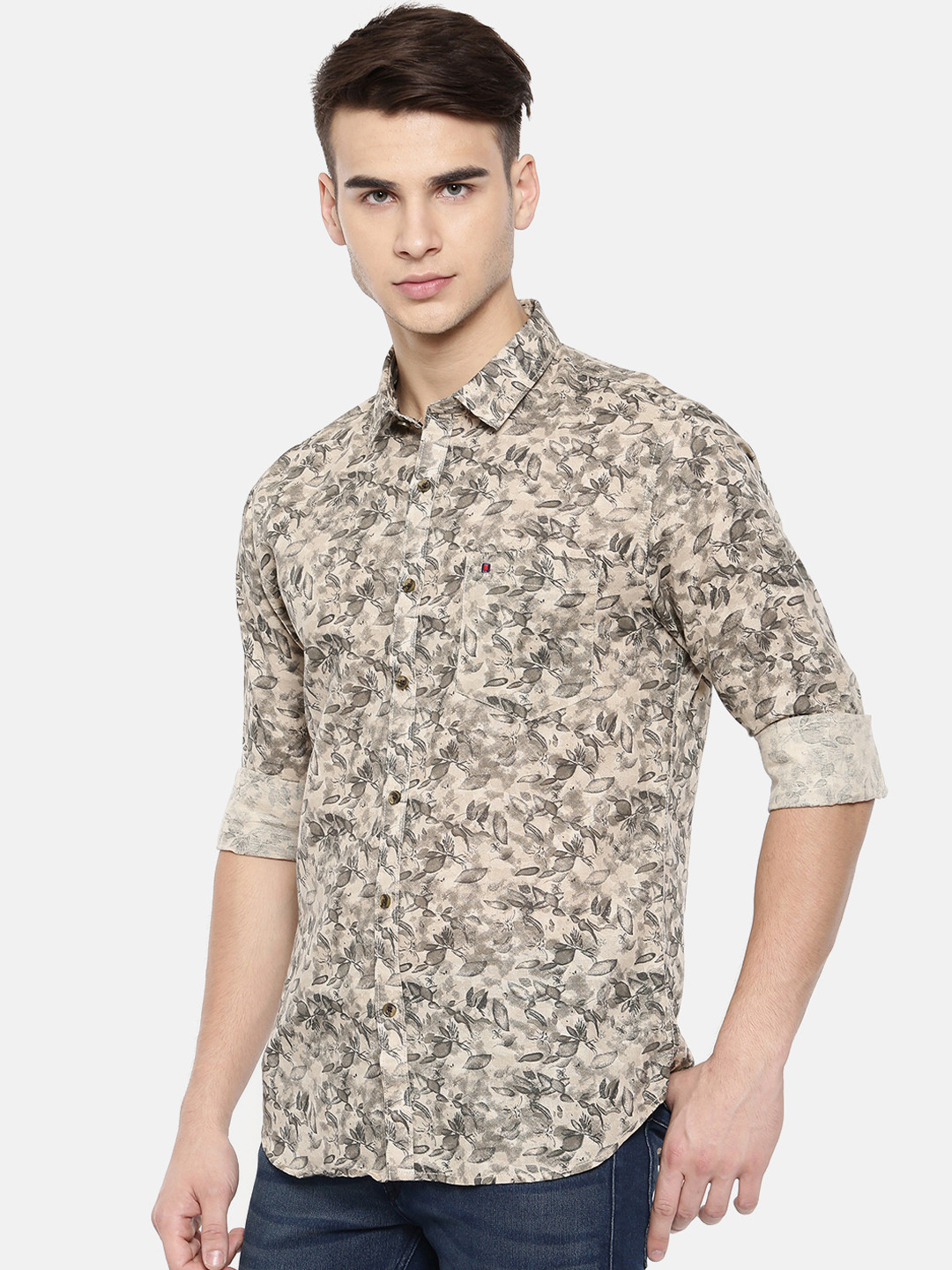 Buy COOL COLORS Men Khaki Slim Fit Printed Casual Shirt - Shirts for ...