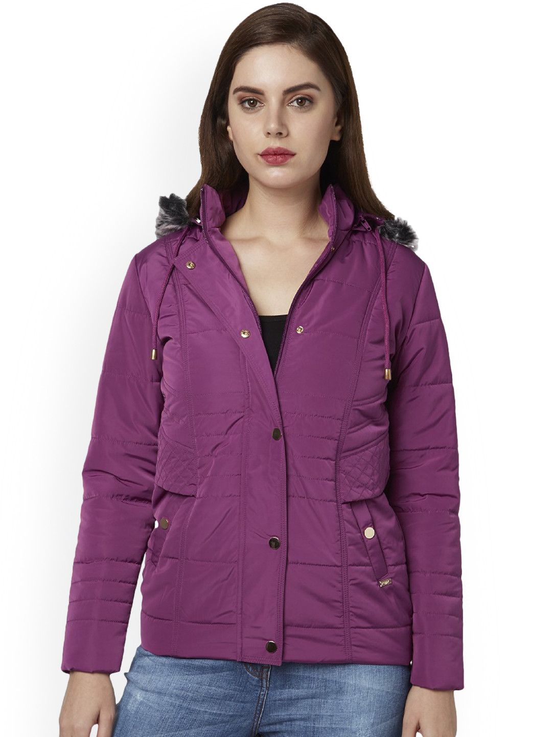 Buy Park Avenue Women Purple Solid Puffer Jacket - Jackets for Women ...