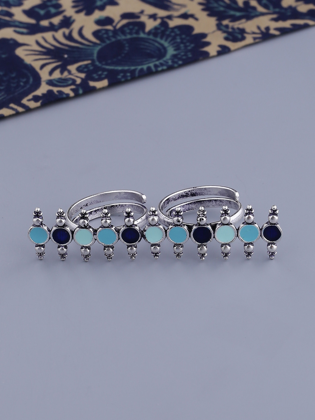 Buy Voylla Women Silver Plated & Blue Finger Ring - Ring for Women ...