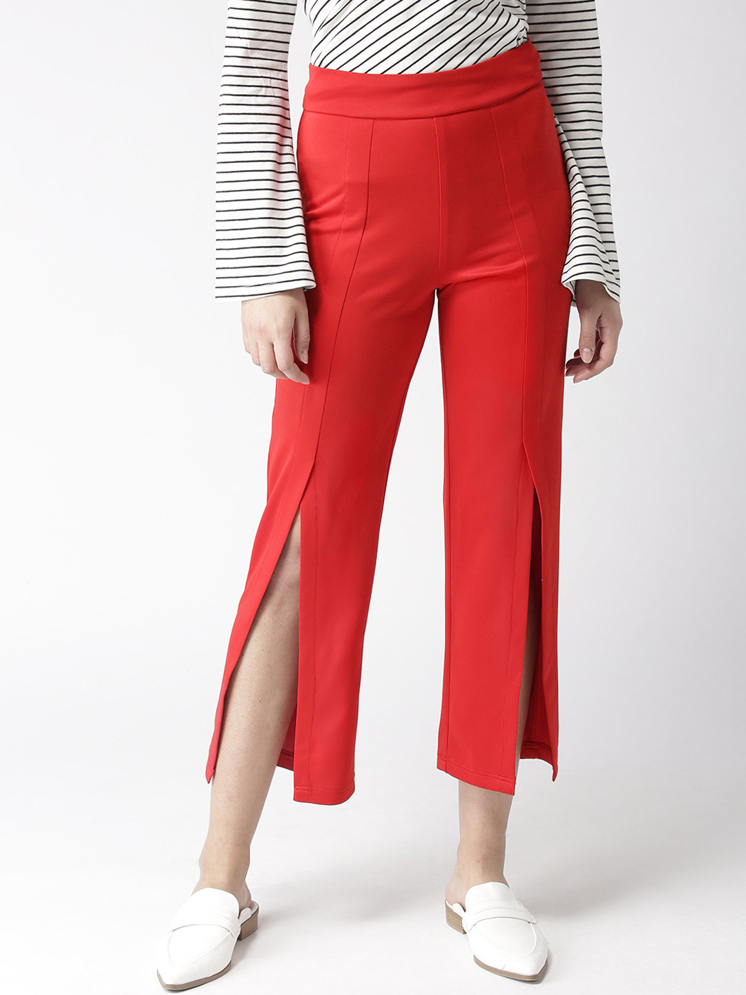 Buy MIWAY Women Red Regular Fit Solid Regular Trousers - Trousers for ...