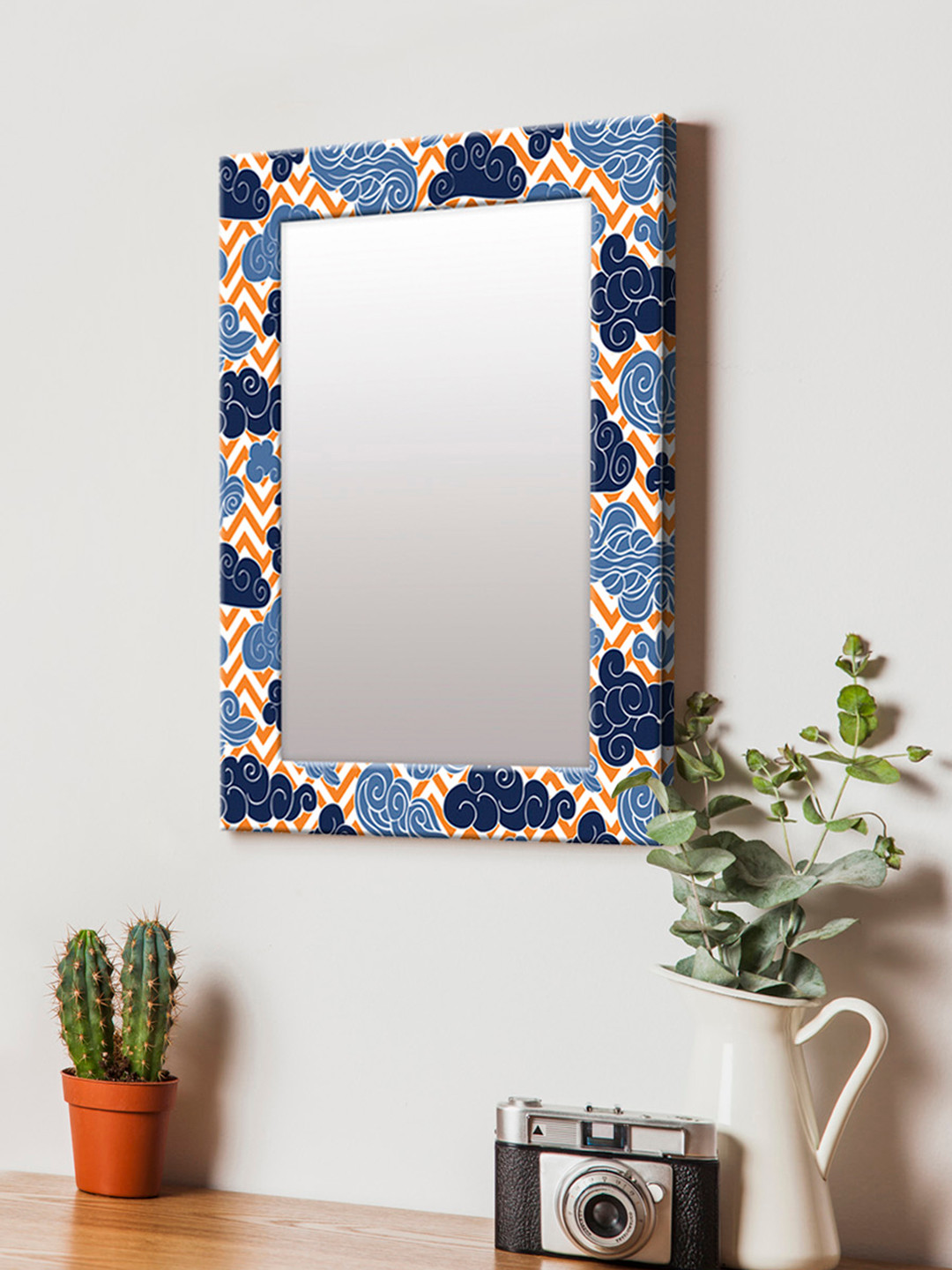 Buy 999Store Blue & Orange Printed MDF Wall Mirror - Mirrors for Unisex ...