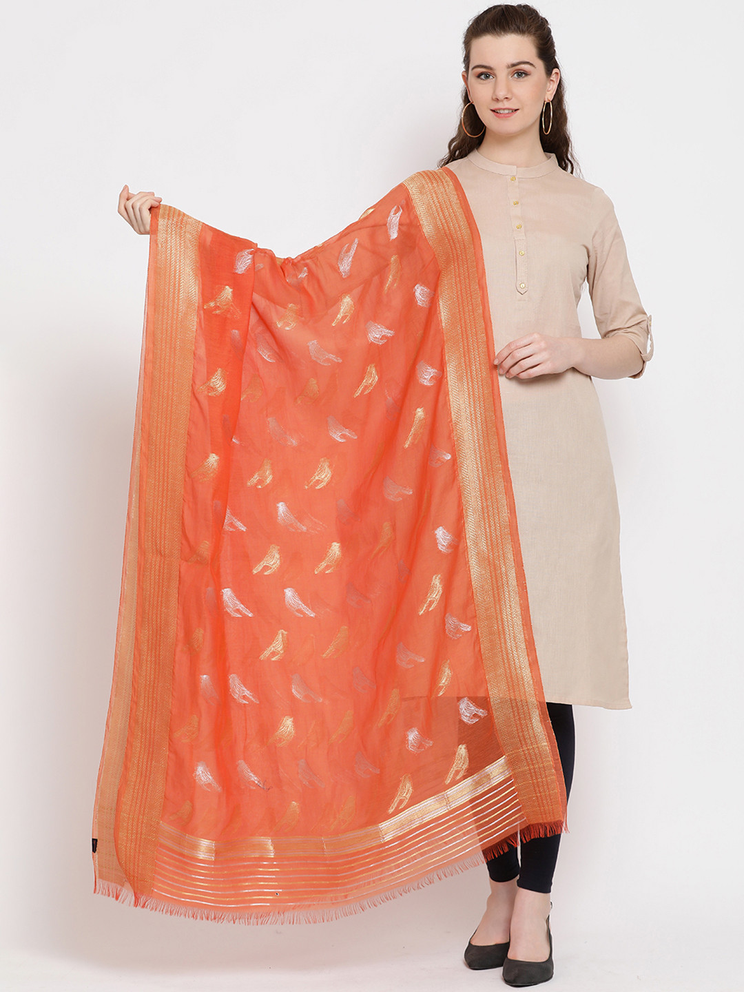 Buy SHINGORA Orange Woven Design Antimicrobial Dupatta - Dupatta for ...