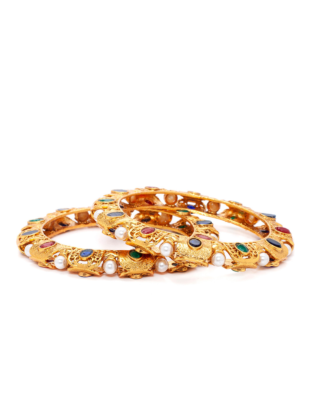 Buy Rubans Set Of 2 Gold Plated Handcrafted Embellished Pacheli Bangles ...