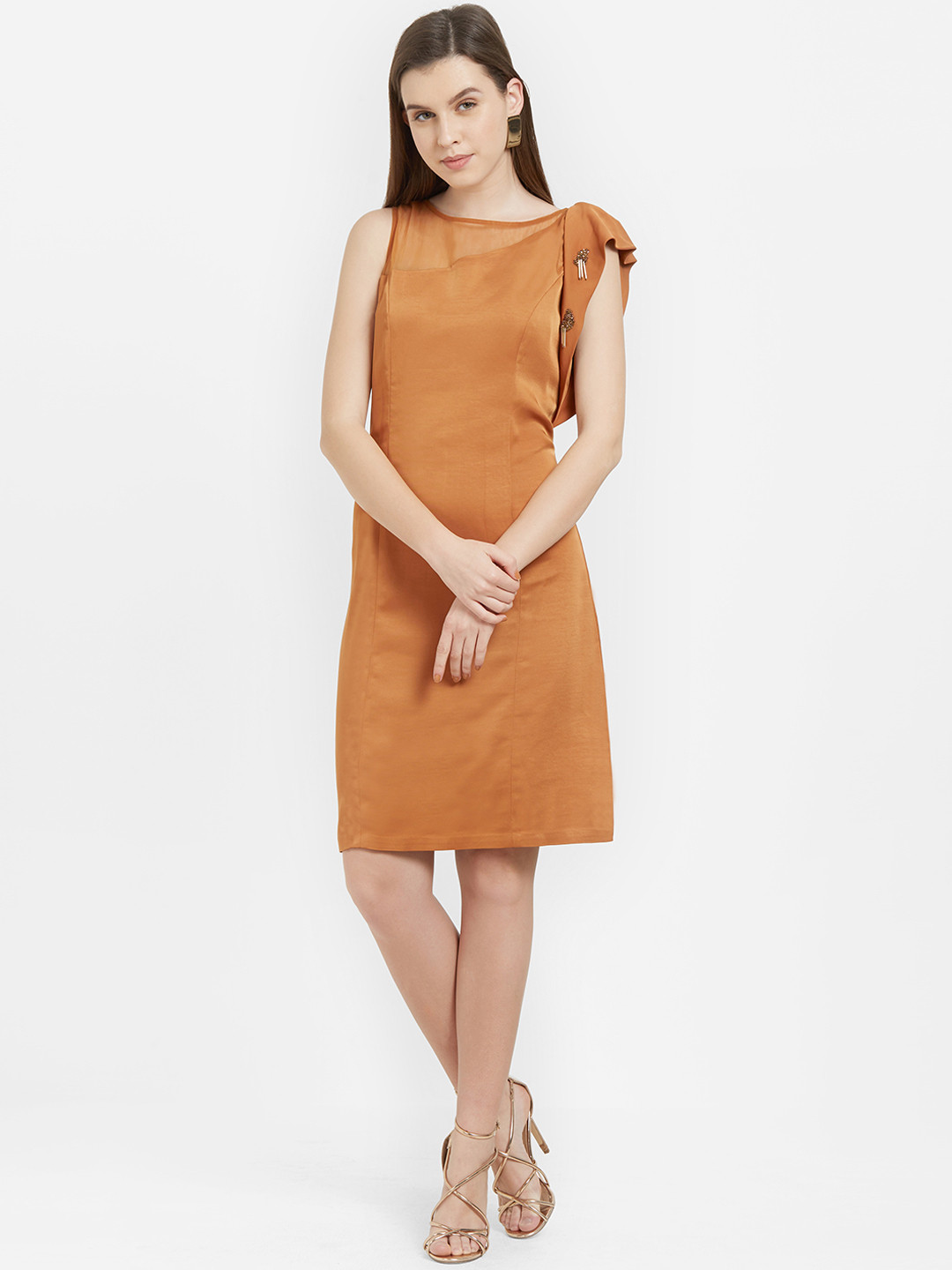 Buy Soie Women Rust Brown Solid Sheath Dress - Dresses for Women ...