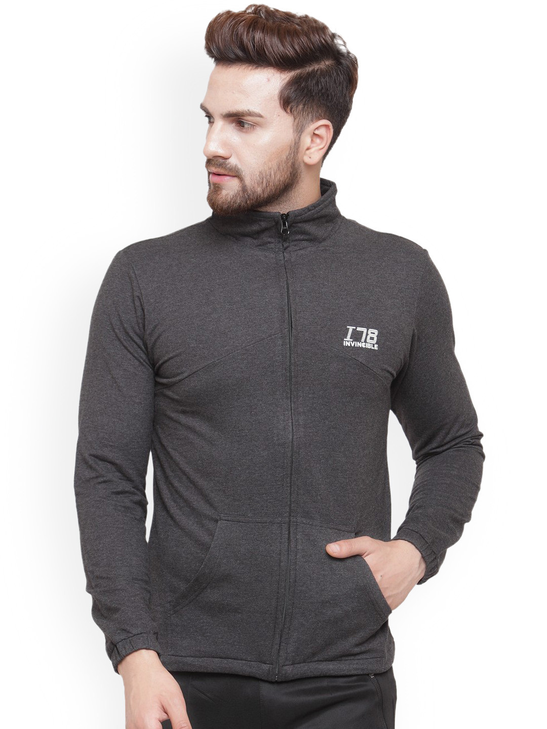 Buy Invincible Men Charcoal Solid Sporty Jacket - Jackets for Men ...