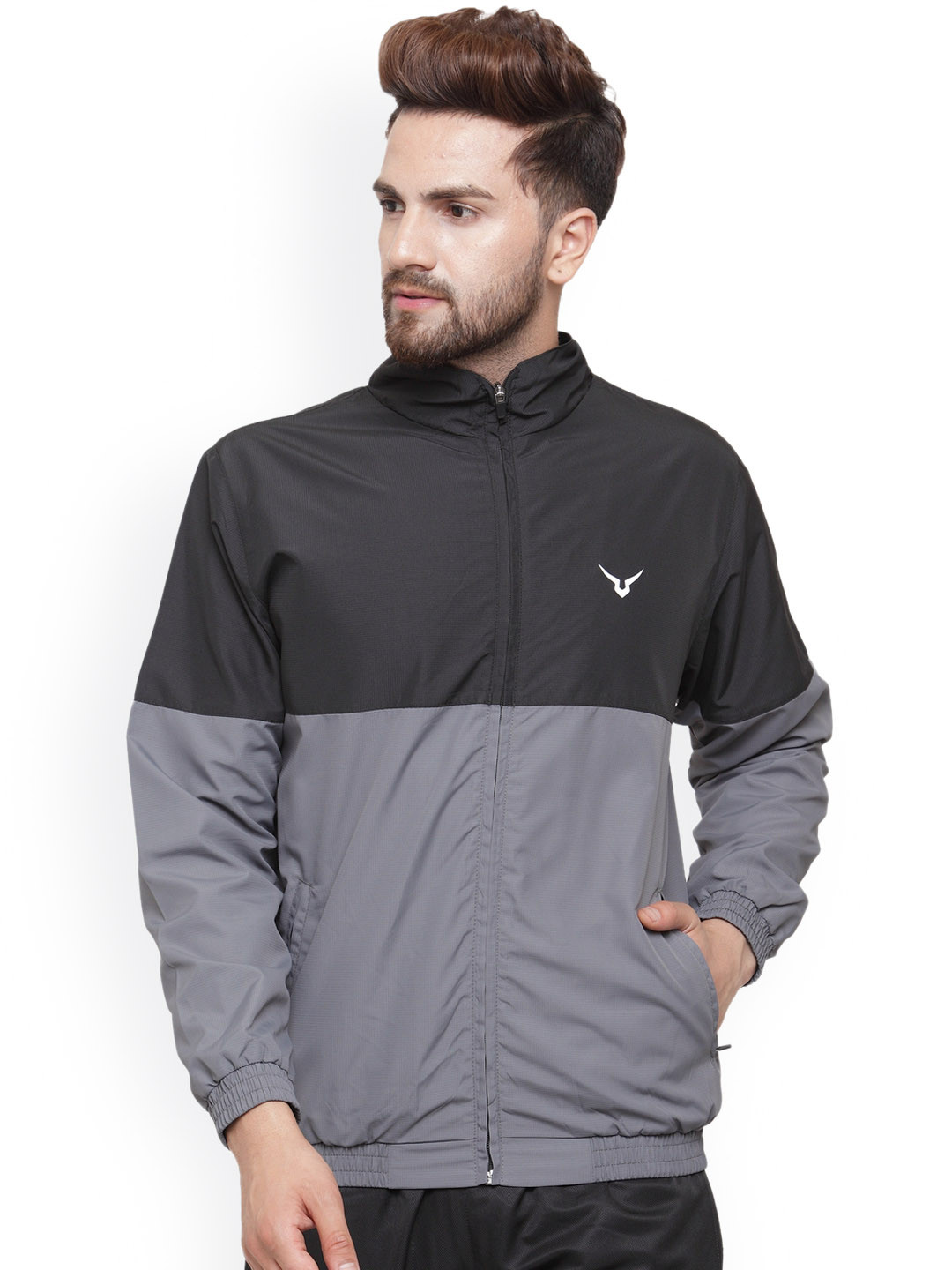 Buy Invincible Men Grey & Black Colourblocked Sporty Jacket - Jackets ...