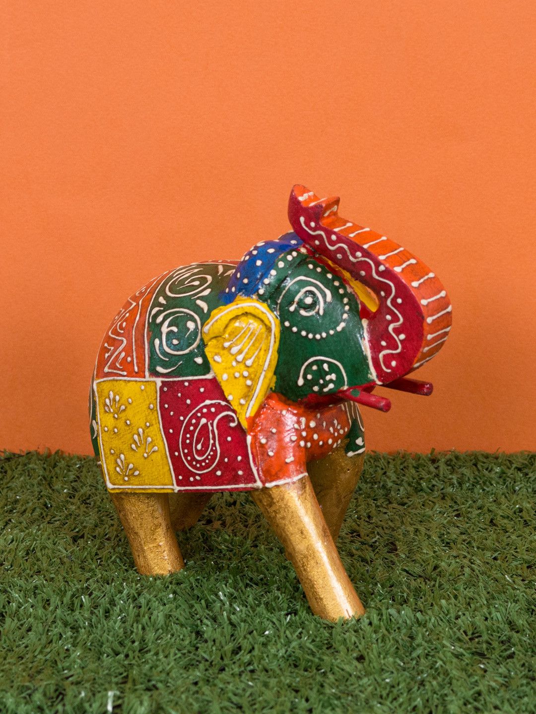 Buy Golden Peacock Multicoloured Wooden Elephant Showpiece - Showpieces ...