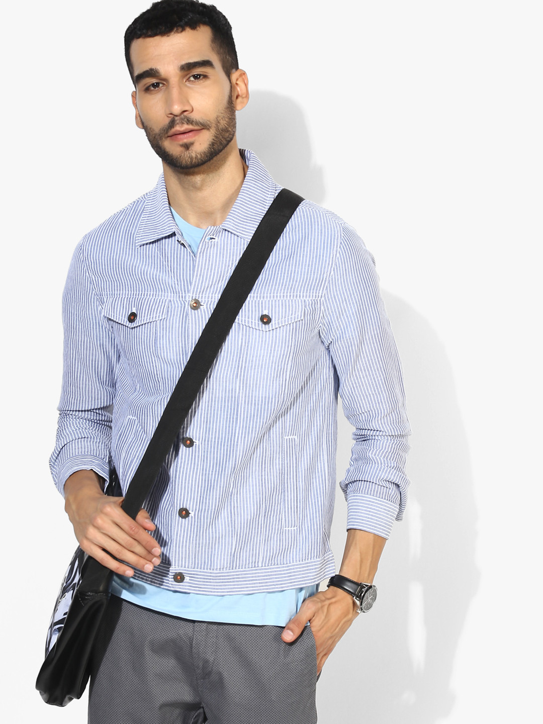 Buy Blue Striped Jacket - Jackets for Men 9647857 | Myntra