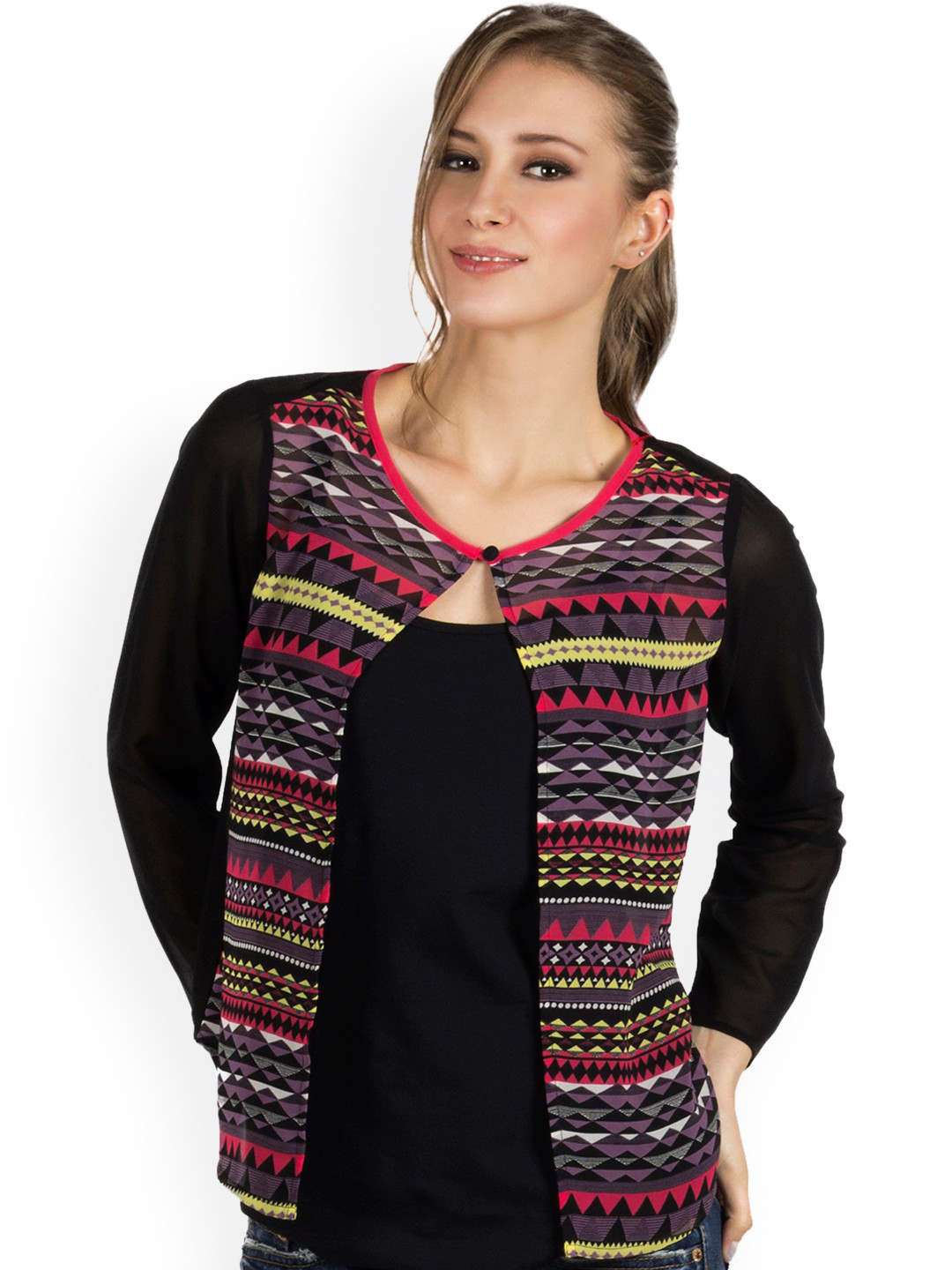 Buy 109F Multicoloured Printed Button Shrug - Shrug for Women 9657811 ...