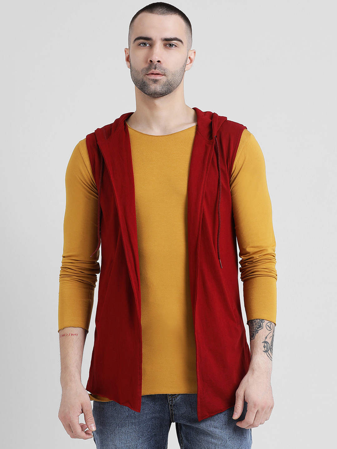 Buy Tinted Men Maroon Solid Open Front Jacket - Jackets for Men 9671117 ...