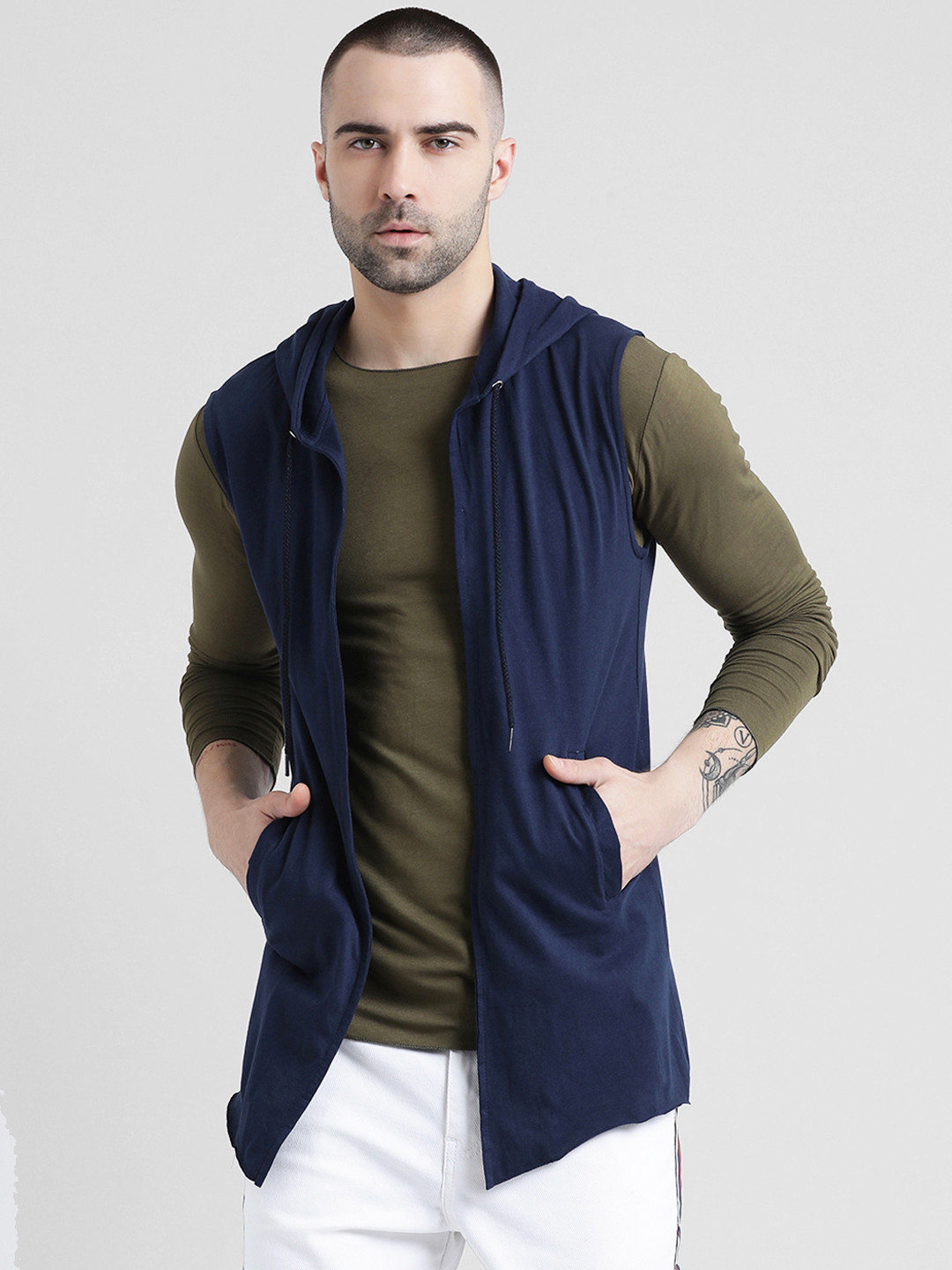 Buy Tinted Men Blue Solid Open Front Jacket - Jackets for Men 9671147 ...