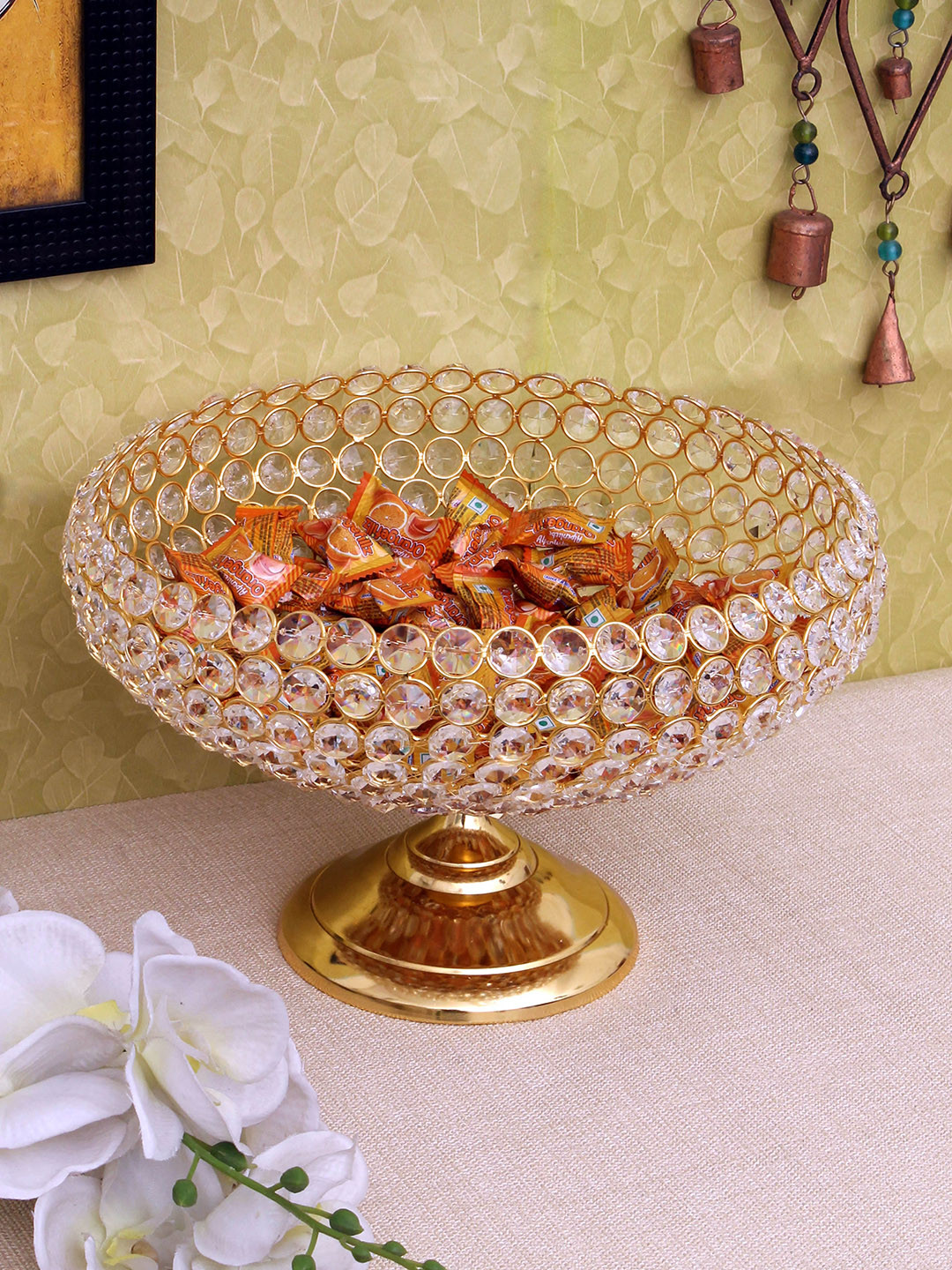 Buy Home Sparkle Gold Toned Crystal Tray Organizer - Organisers for ...