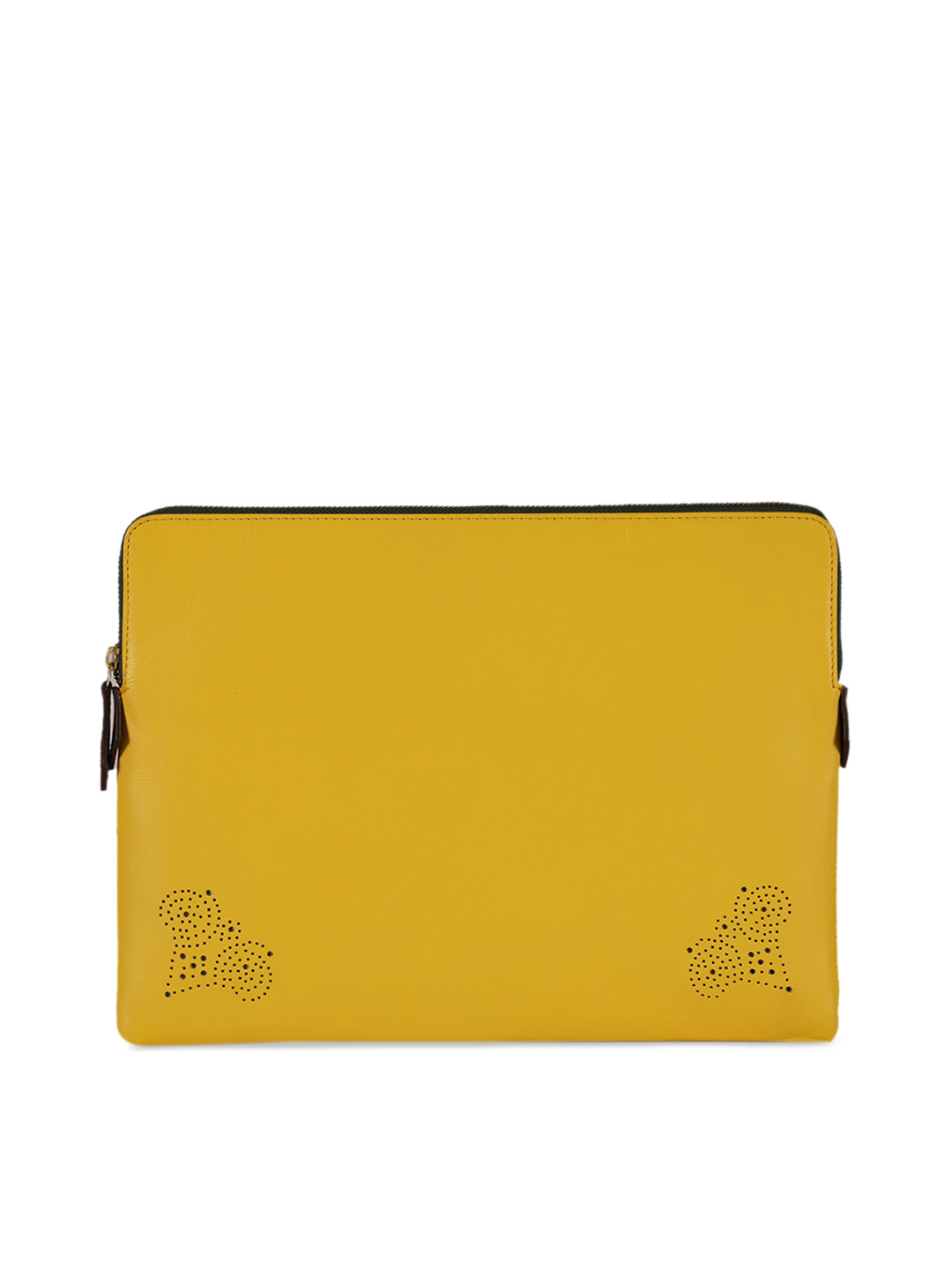 Buy Trunkcall Talkies Unisex Mustard Yellow Solid Leather Laptop Sleeve ...