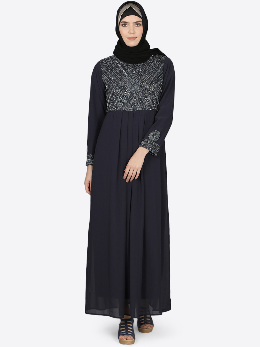 Buy Nazneen Women Navy Blue Solid Burqa With Hijab - Burqas for Women ...