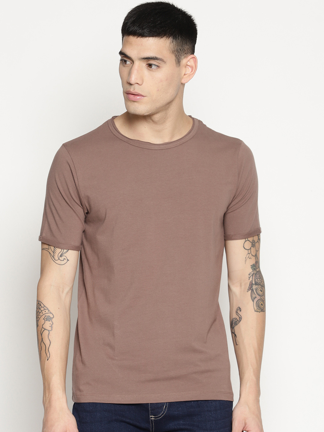 Buy IMPACKT Men Coffee Brown Solid Round Neck T Shirt - Tshirts for Men 9738911 | Myntra