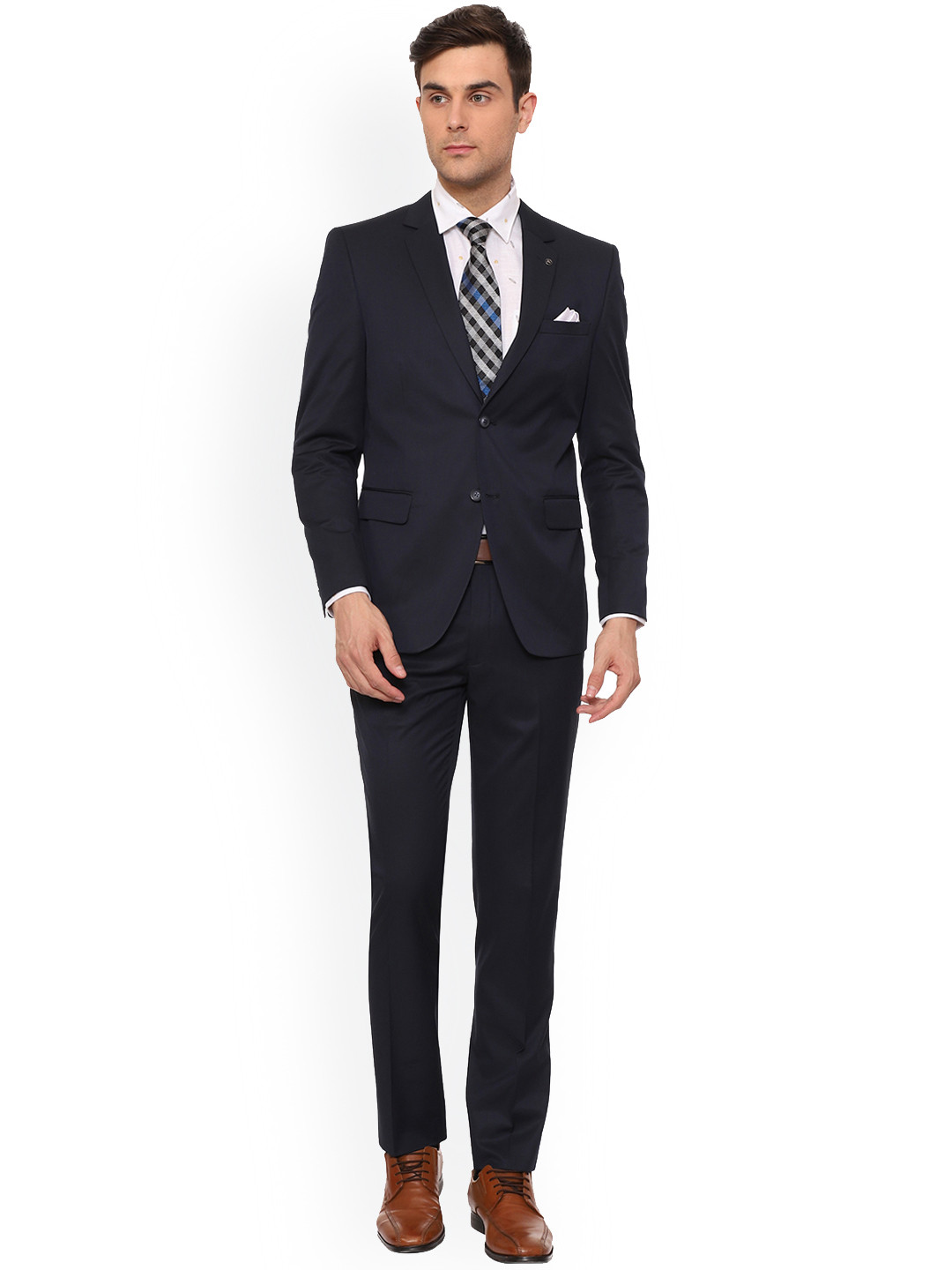 Buy Van Heusen Men Navy Blue Solid Formal Single Breasted Suit - Suits ...