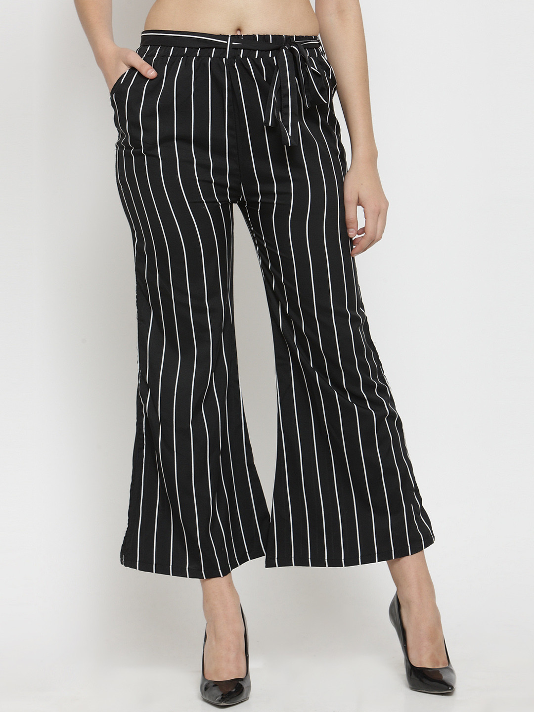 Buy Clora Creation Women Black Smart Regular Fit Striped Culottes ...