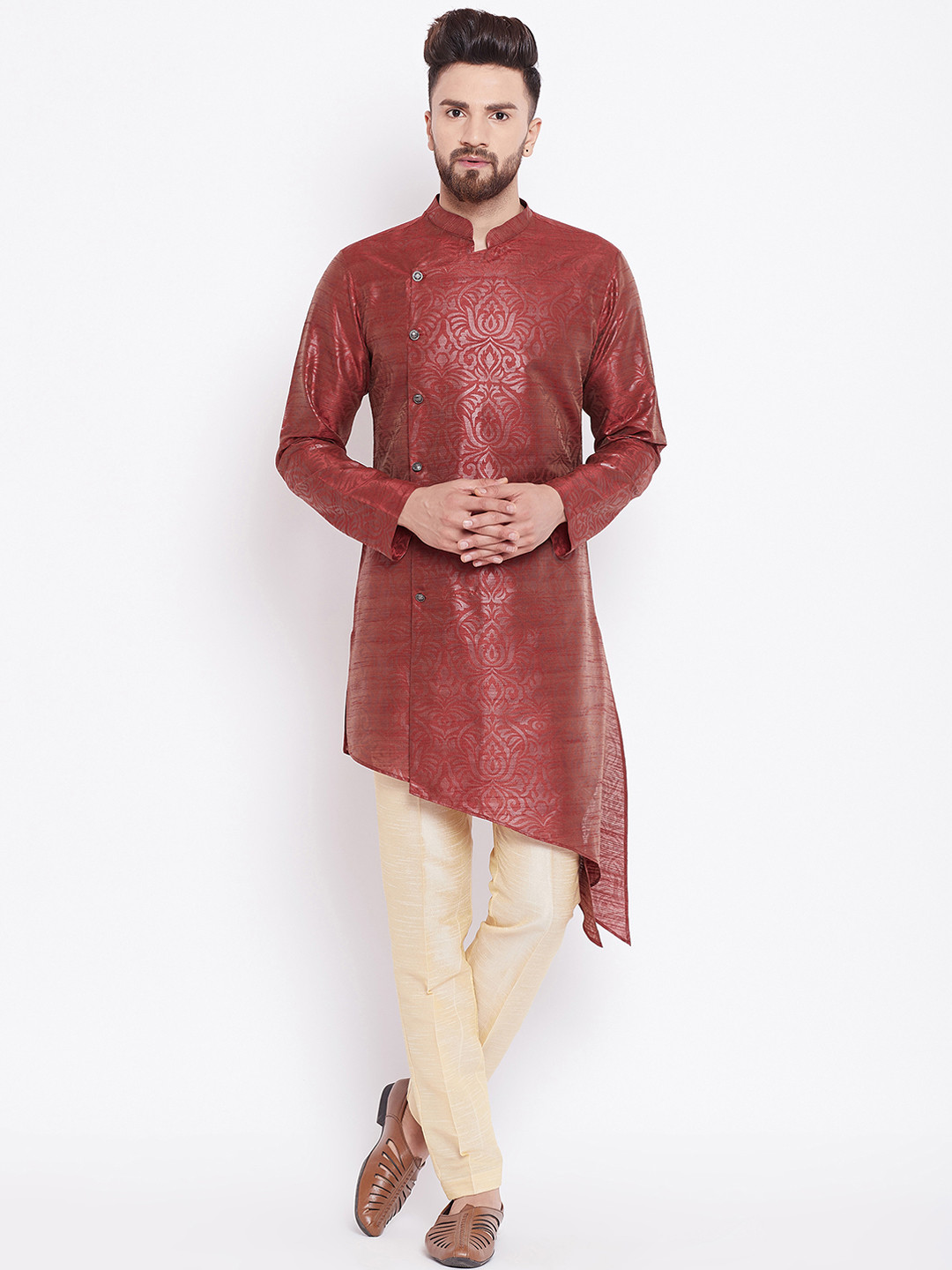 Buy See Designs Men Maroon Woven Design Straight Kurta - Kurtas for Men ...