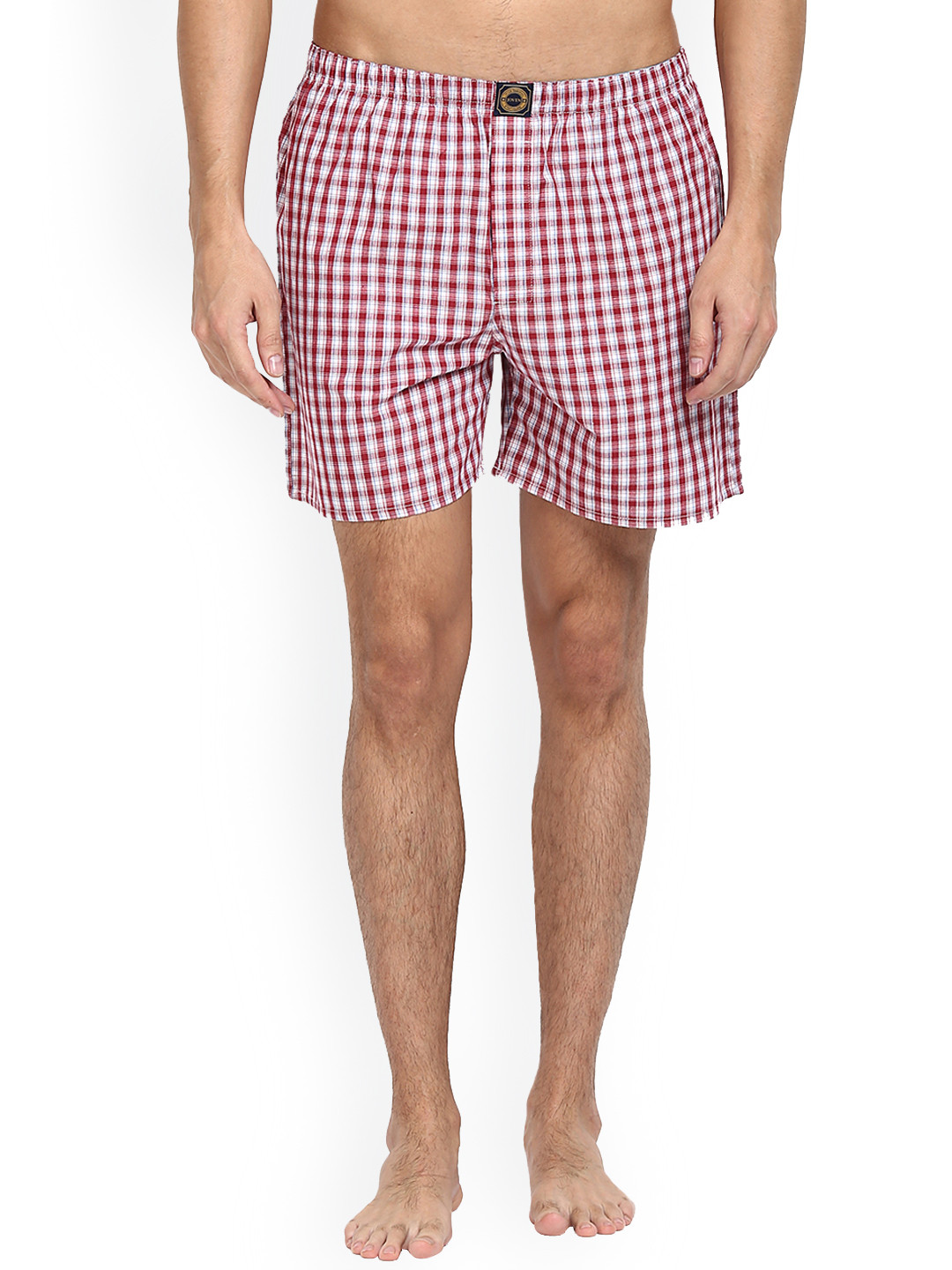 Buy Joven Mens Red & White Checked Pure Cotton Boxers JB01 - Boxers for ...