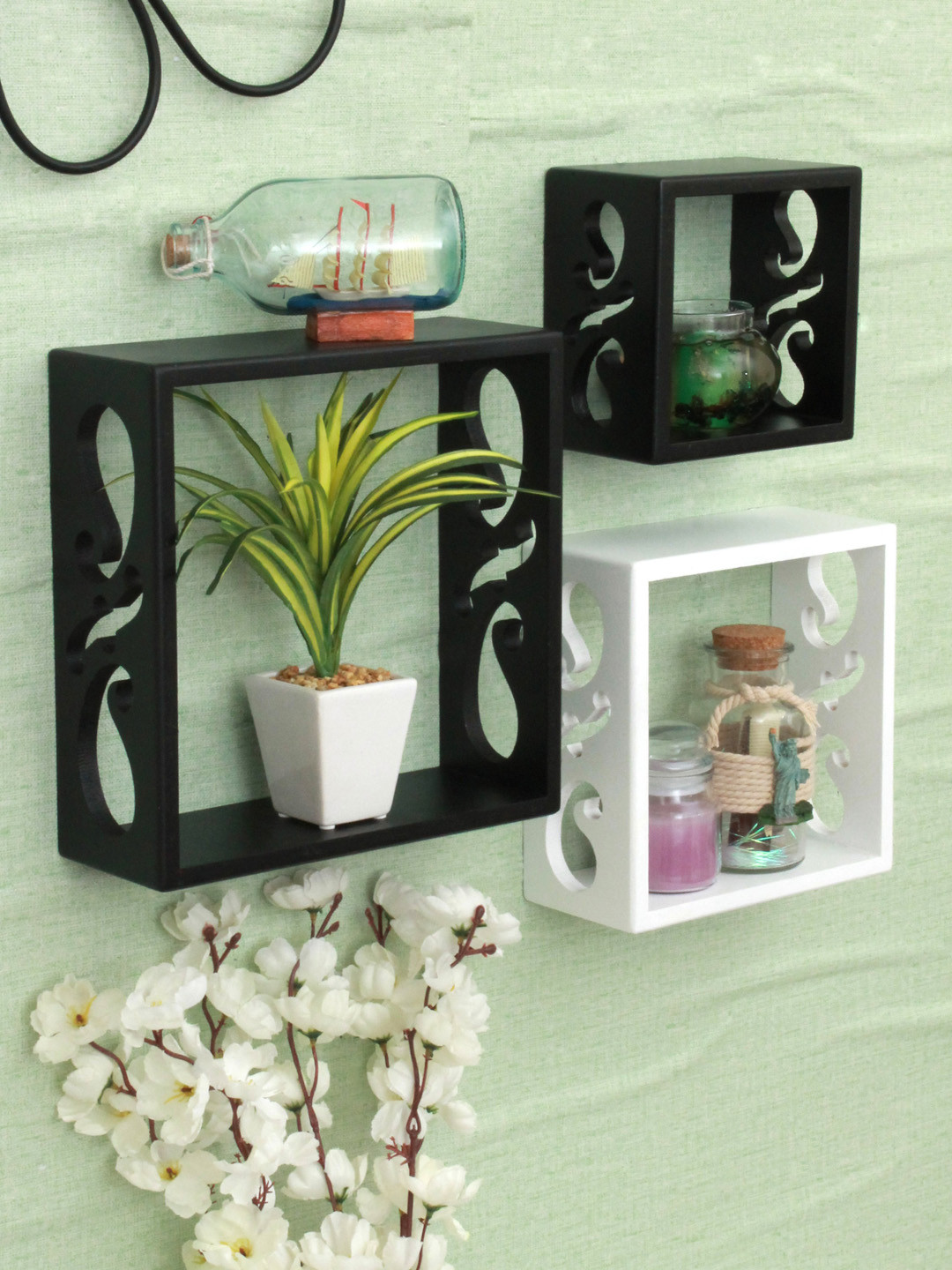 Buy Home Sparkle Set Of 3 Black & White MDF Basic Wall Shelf - Wall ...