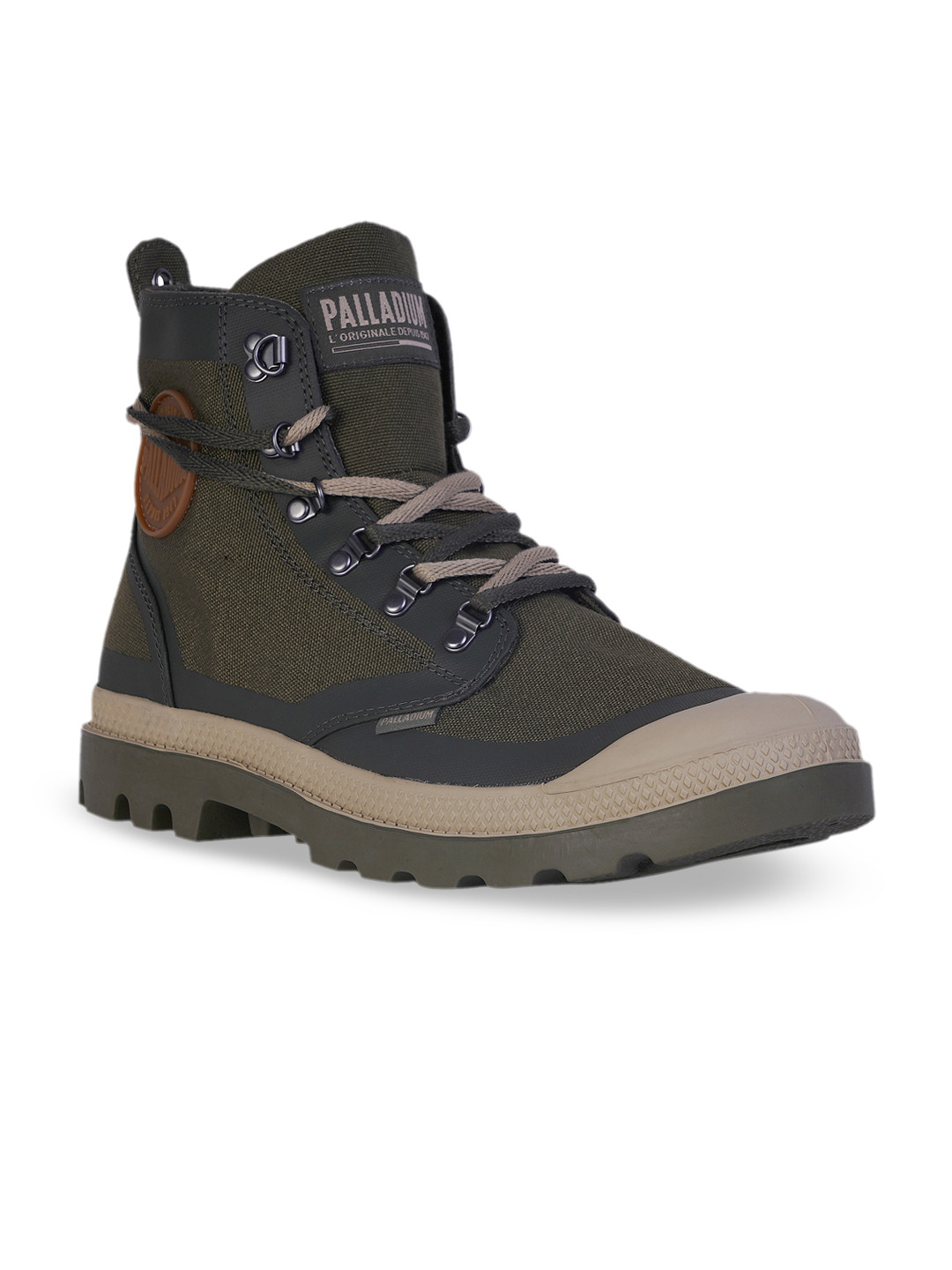 Buy PALLADIUM Unisex Olive Green Textured Mid Top Flat Boots - Boots ...