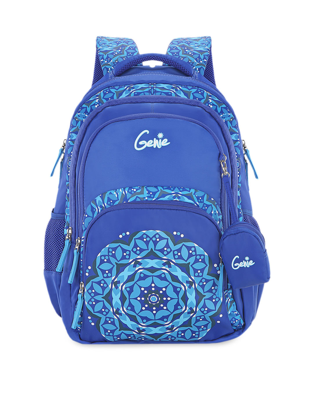 Buy Genie Girls Blue Printed 17inches Medium Backpack With Pouch ...
