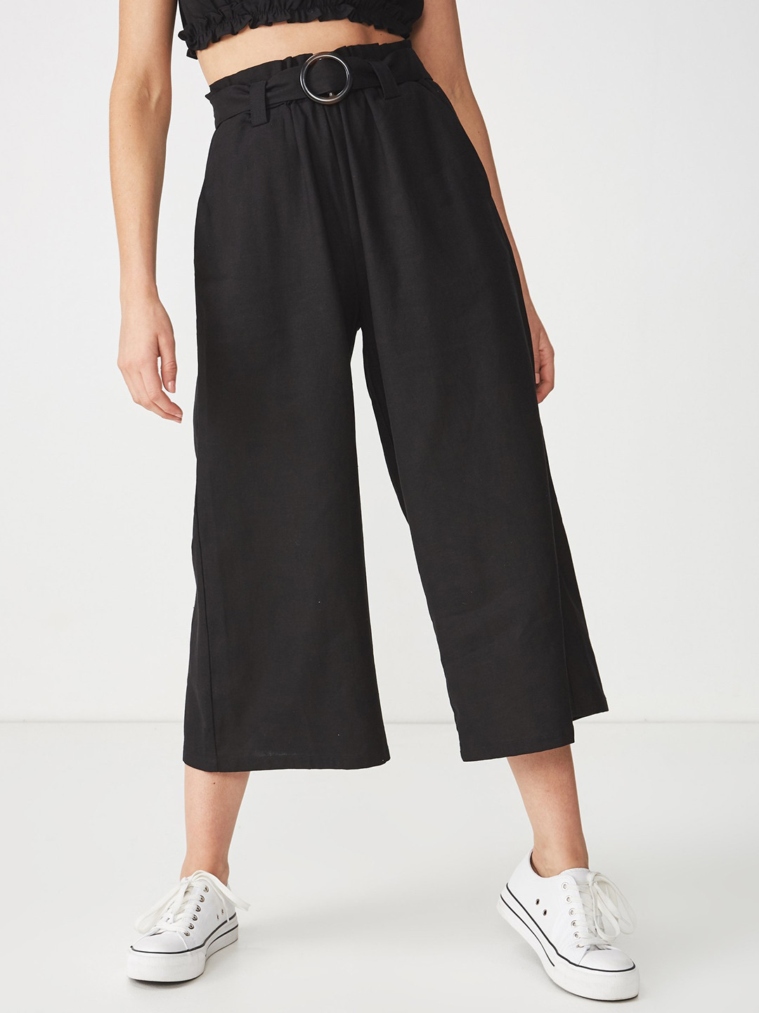 Buy COTTON ON Women Black Loose Fit Solid Culottes - Trousers for Women ...