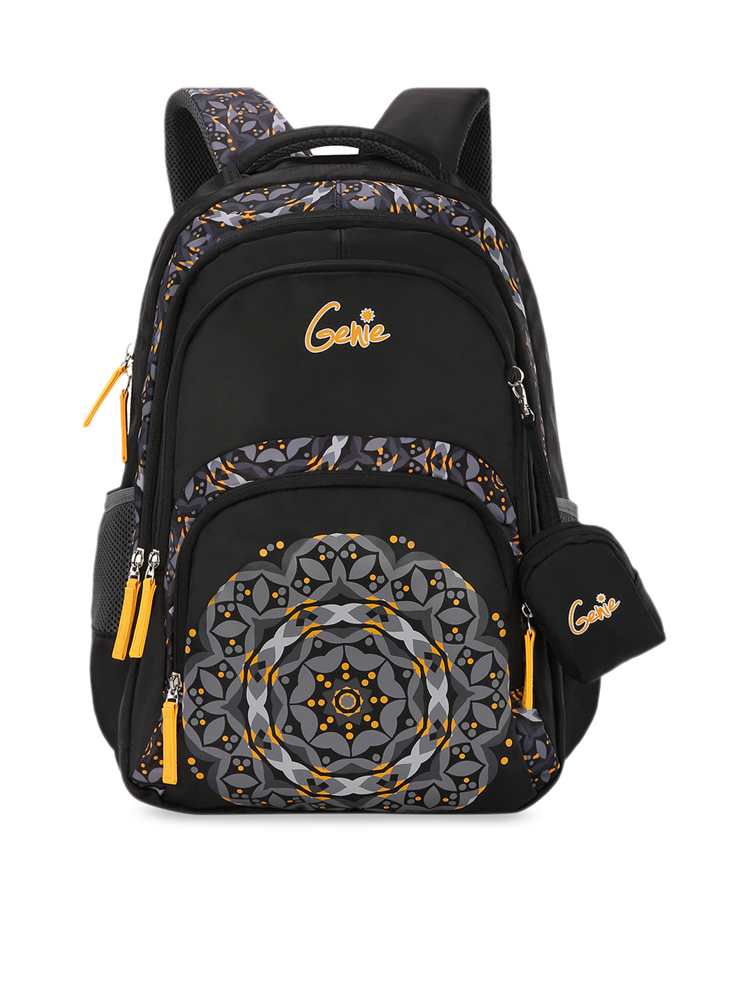 Buy Genie Girls Black Printed 17 Inches Medium Backpack With Zip Pouch ...