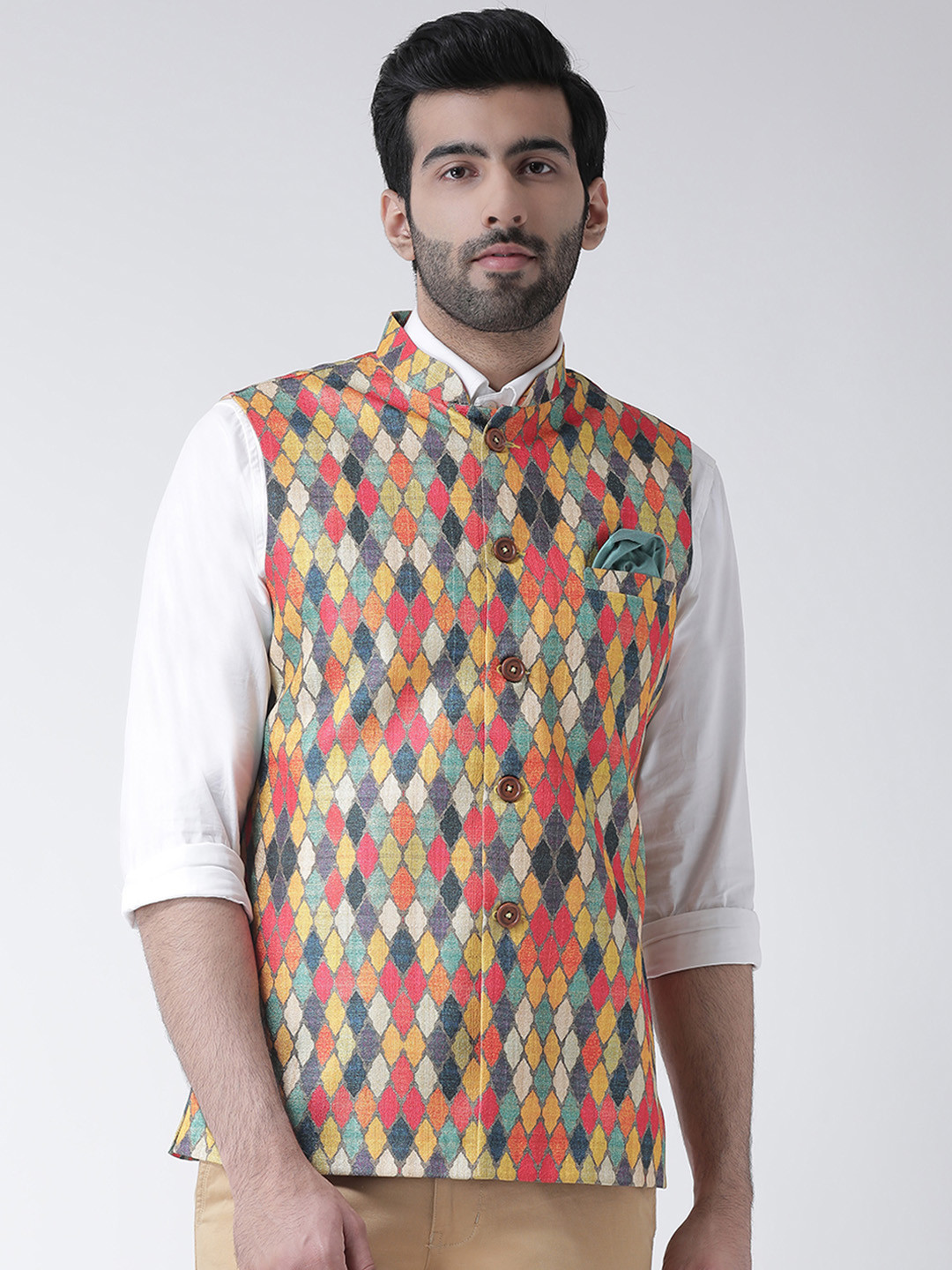 Buy KISAH Men Multicoloured Printed Nehru Jacket - Nehru Jackets for ...