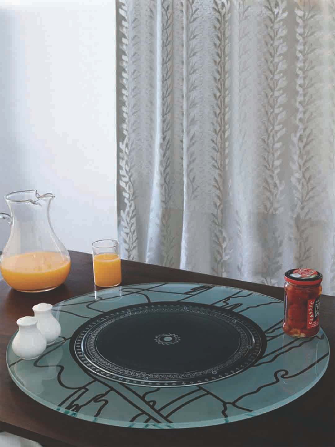 Buy JVS Blue & Coffee Brown Printed Glass Turntable - Dinnerware for ...